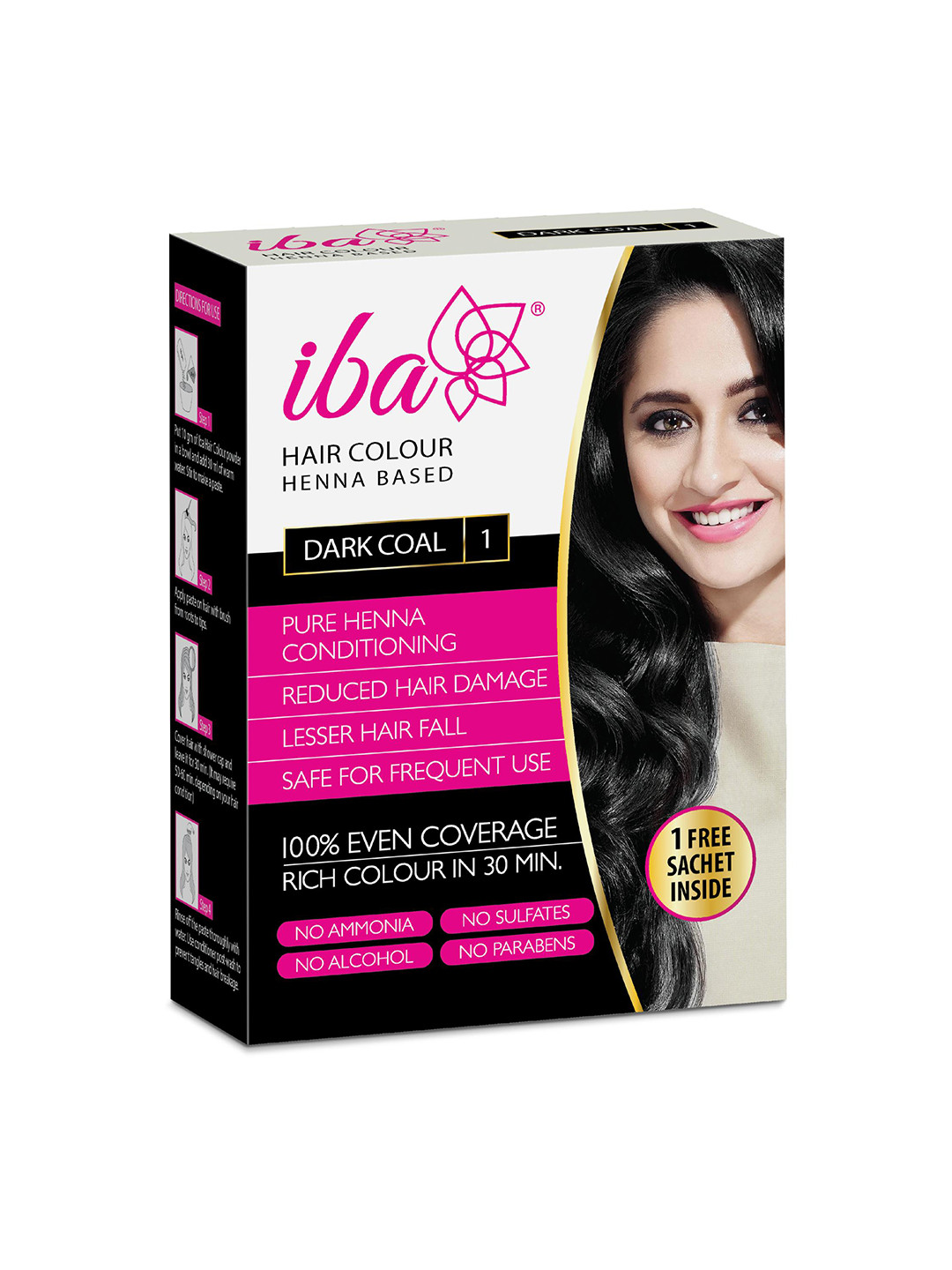 Buy Iba Hair Colour 100% Pure Henna Based Powder Sachet Dark Coal, 70g ...