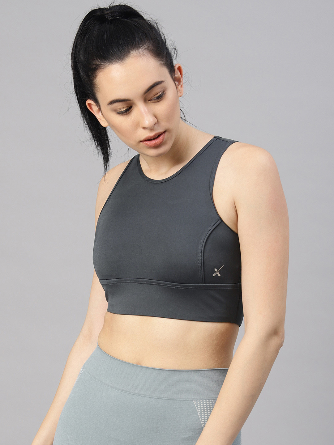 Buy HRX By Hrithik Roshan Women Charcoal Grey Solid Sports Bra HRX SS19 ...
