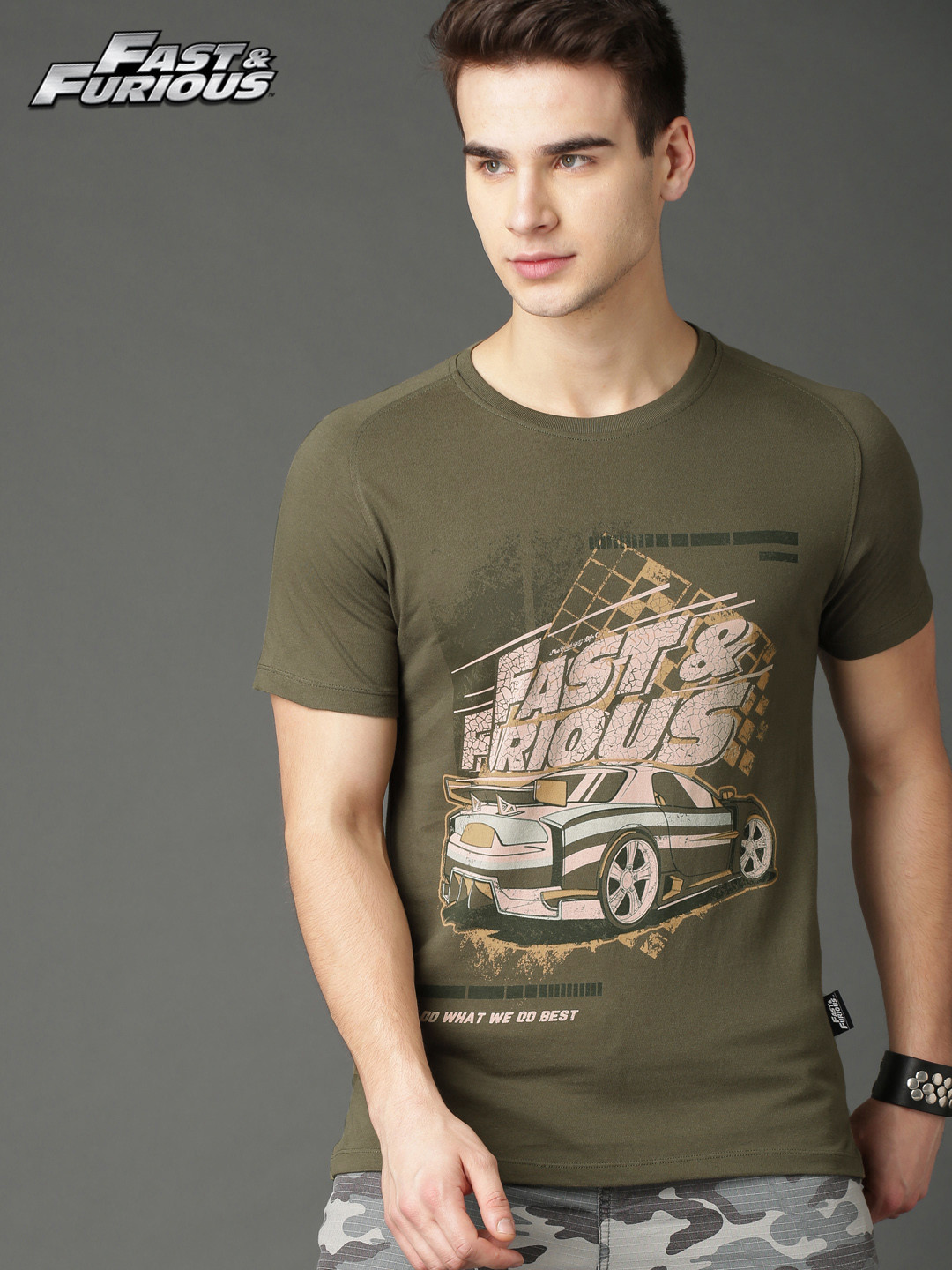 Buy Roadster Fast And Furious Men Olive Green Printed Round Neck T ...