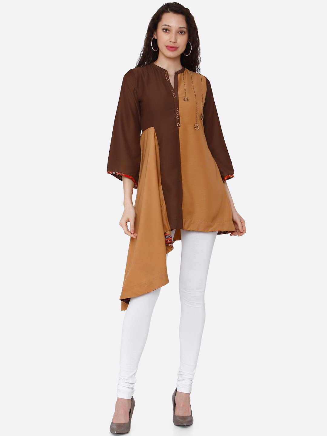 Buy RAISIN Brown & Tan Brown Colourblocked Tunic - Tunics for Women ...