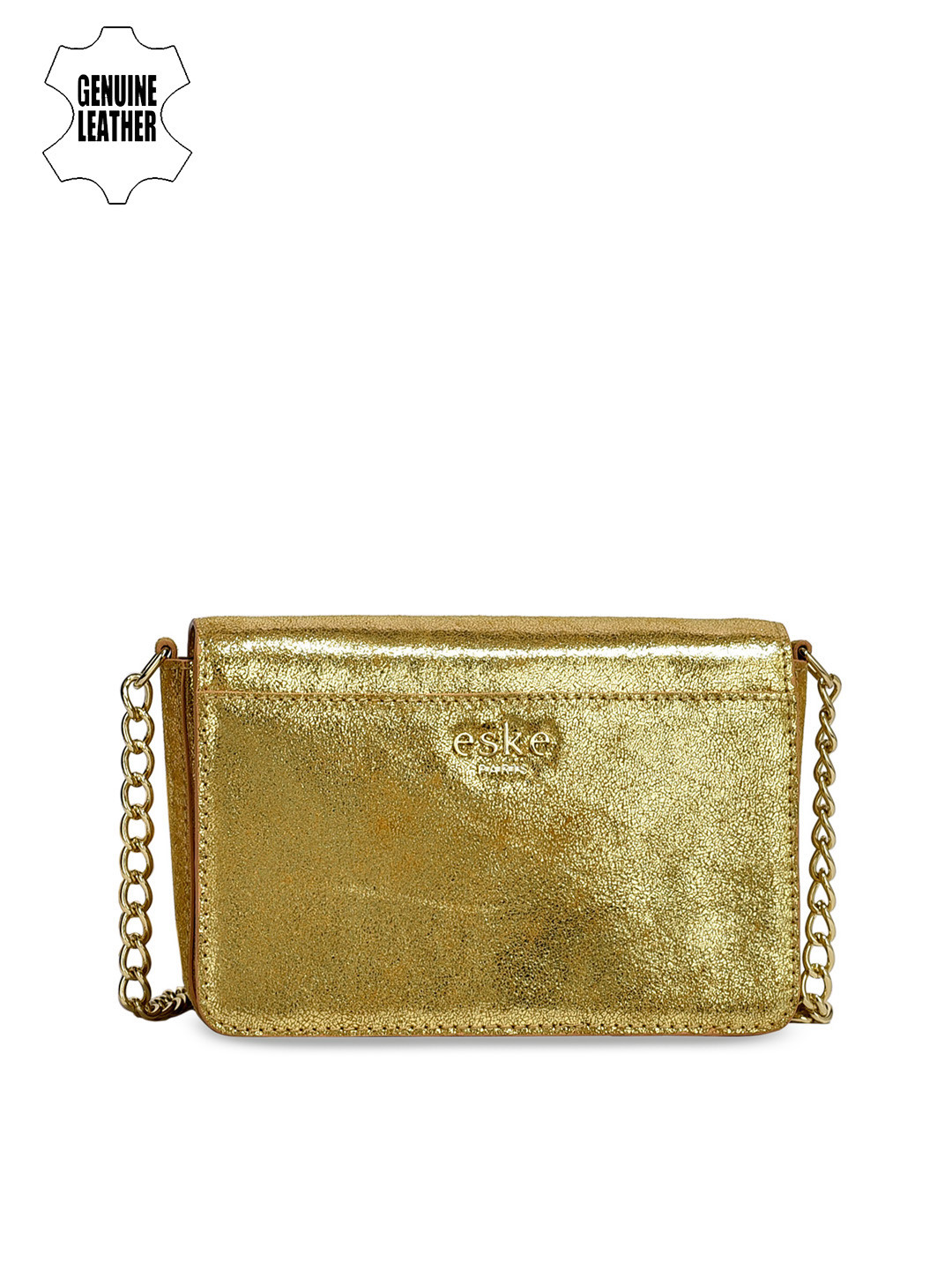 Buy Eske Gold Toned Solid Leather Sling Bag - Handbags for Women ...