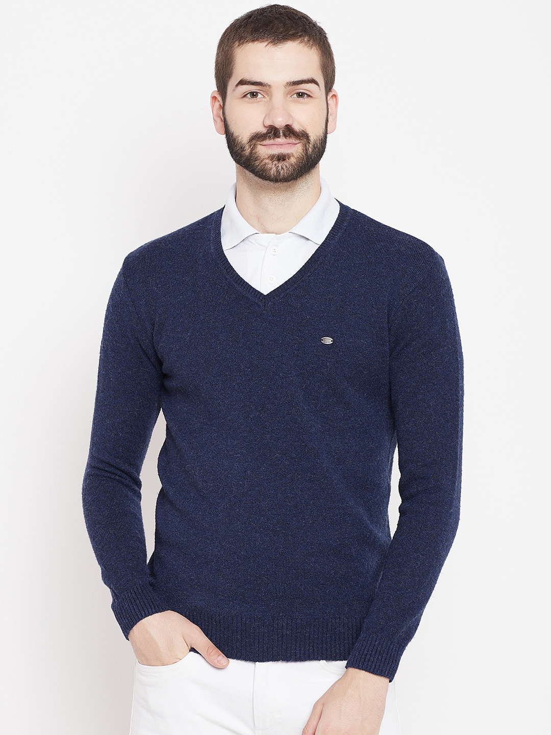 Buy Duke Stardust Men Navy Blue Solid Pullover - Sweaters for Men ...