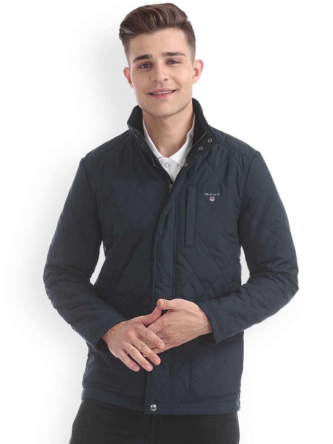 Buy GANT Men Navy Blue Solid Quilted Jacket - Jackets for Men 7705720 ...