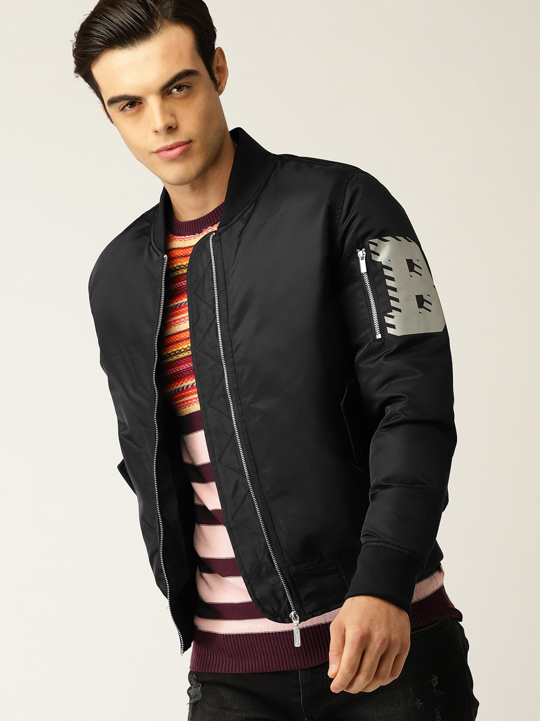 Buy United Colors Of Benetton Men Black Solid Bomber Jacket - Jackets ...