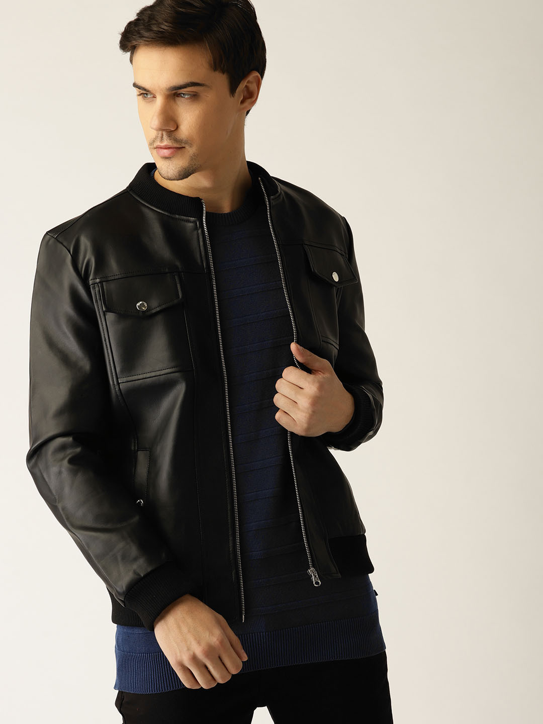 Buy United Colors Of Benetton Men Black Solid Bomber Jacket - Jackets ...