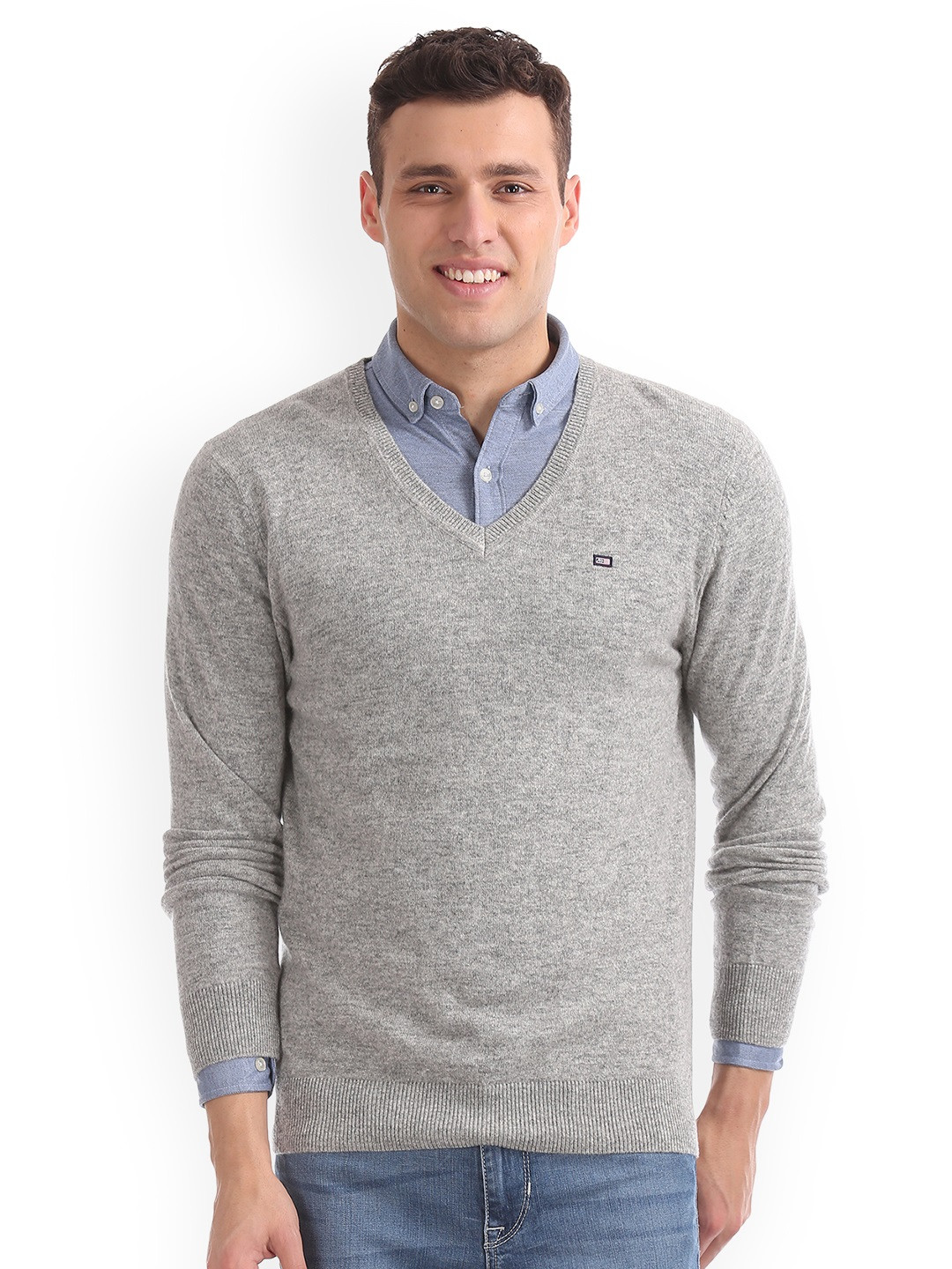 Buy Arrow Sport Men Grey Solid Sweater - Sweaters for Men 7717247 | Myntra