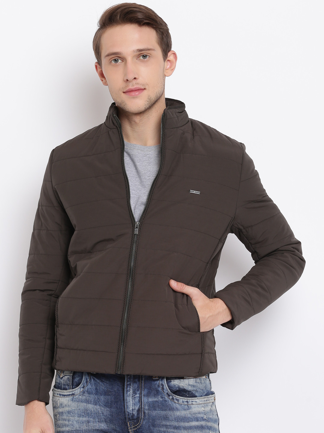Buy Pepe Jeans Men Olive Brown Solid Padded Jacket - Jackets for Men ...