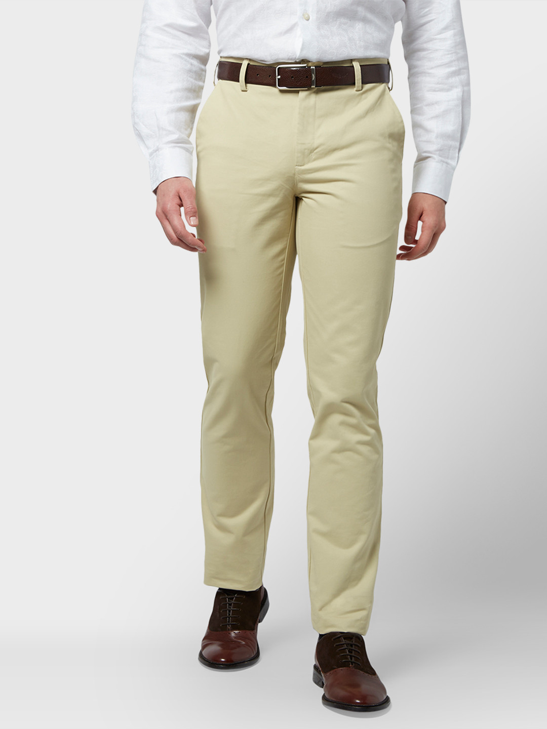 Buy ColorPlus Men Beige Slim Fit Solid Formal Trousers - Trousers for ...