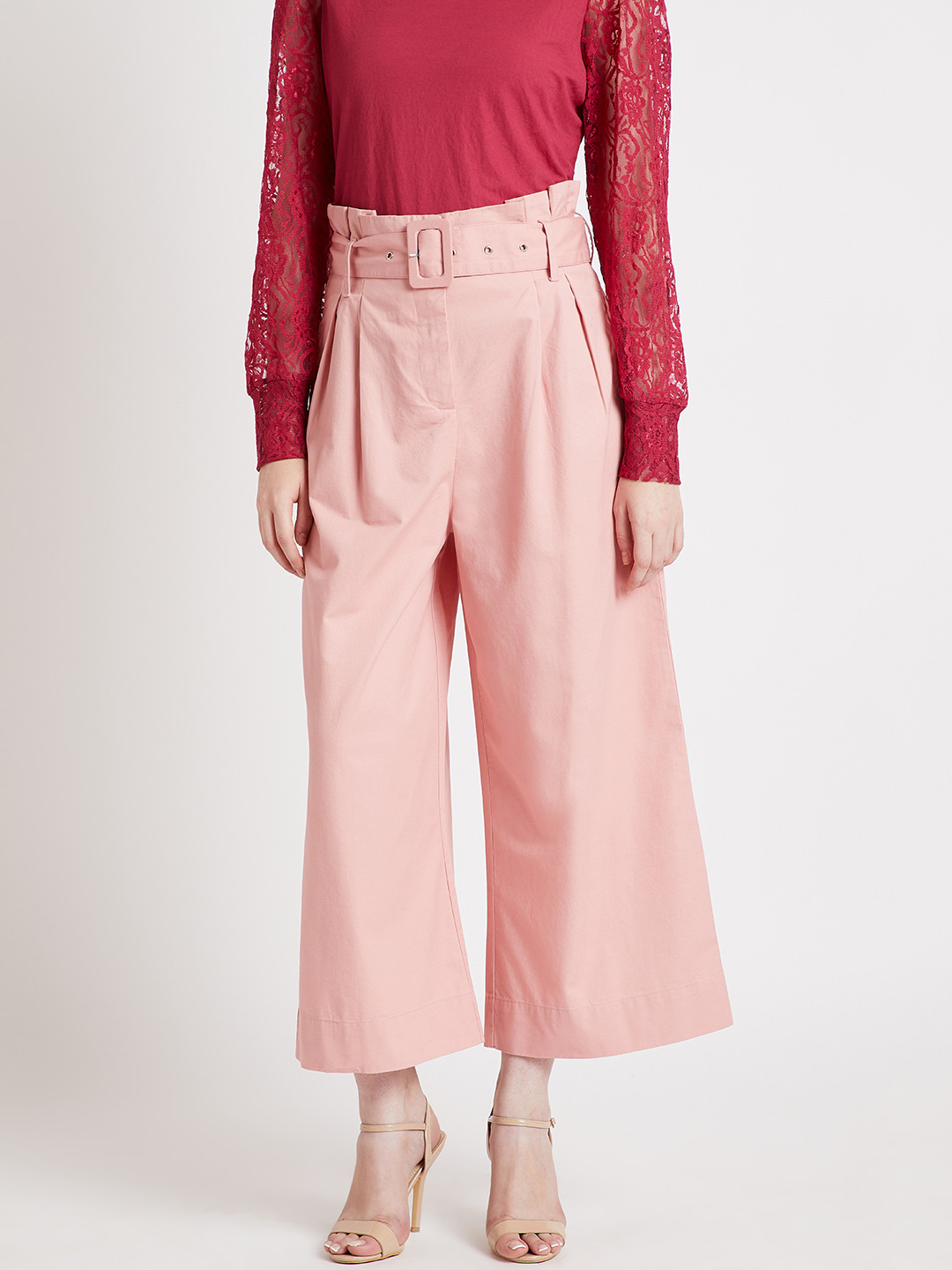Buy COVER STORY Women Pink Flared Solid Culottes - Trousers for Women ...