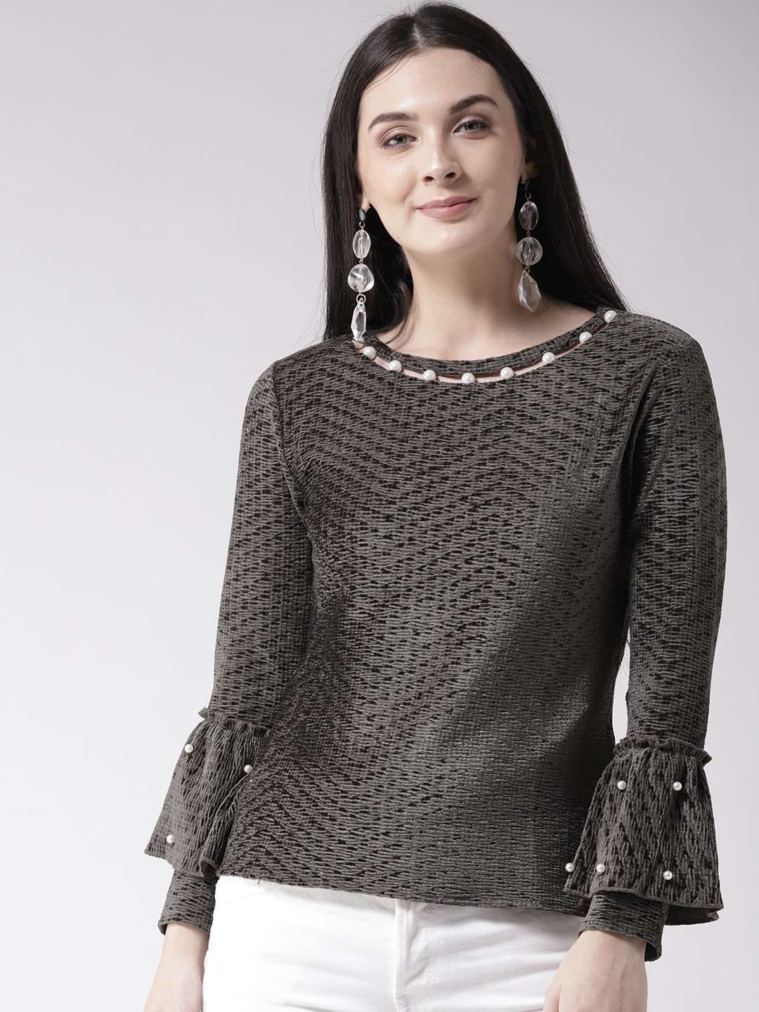 Buy Madame Women Olive Green Self Design Top - Tops for Women 7726857 ...