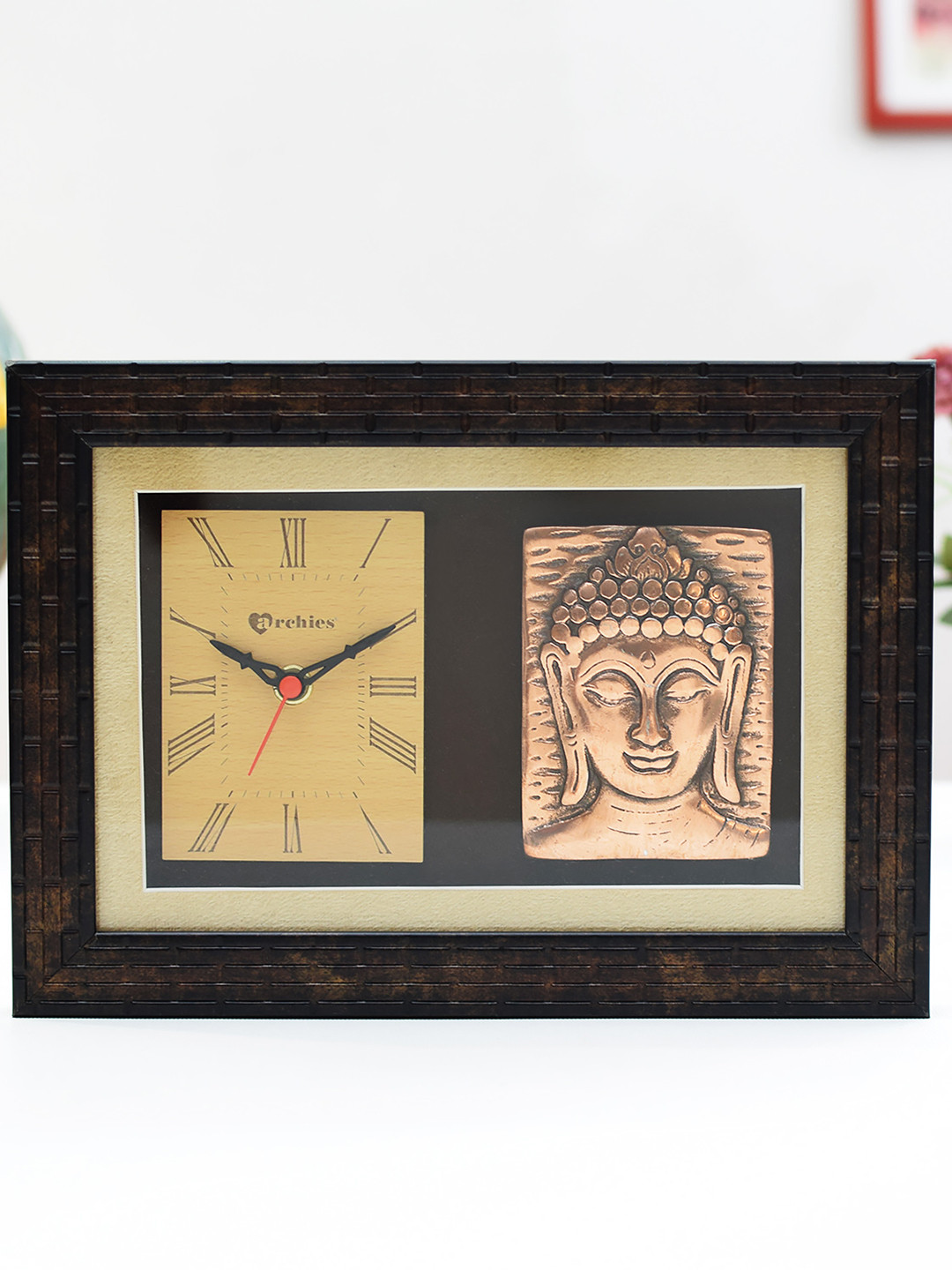 Buy Archies Brown Rectangle Solid Analogue Table Clock - Clocks for ...