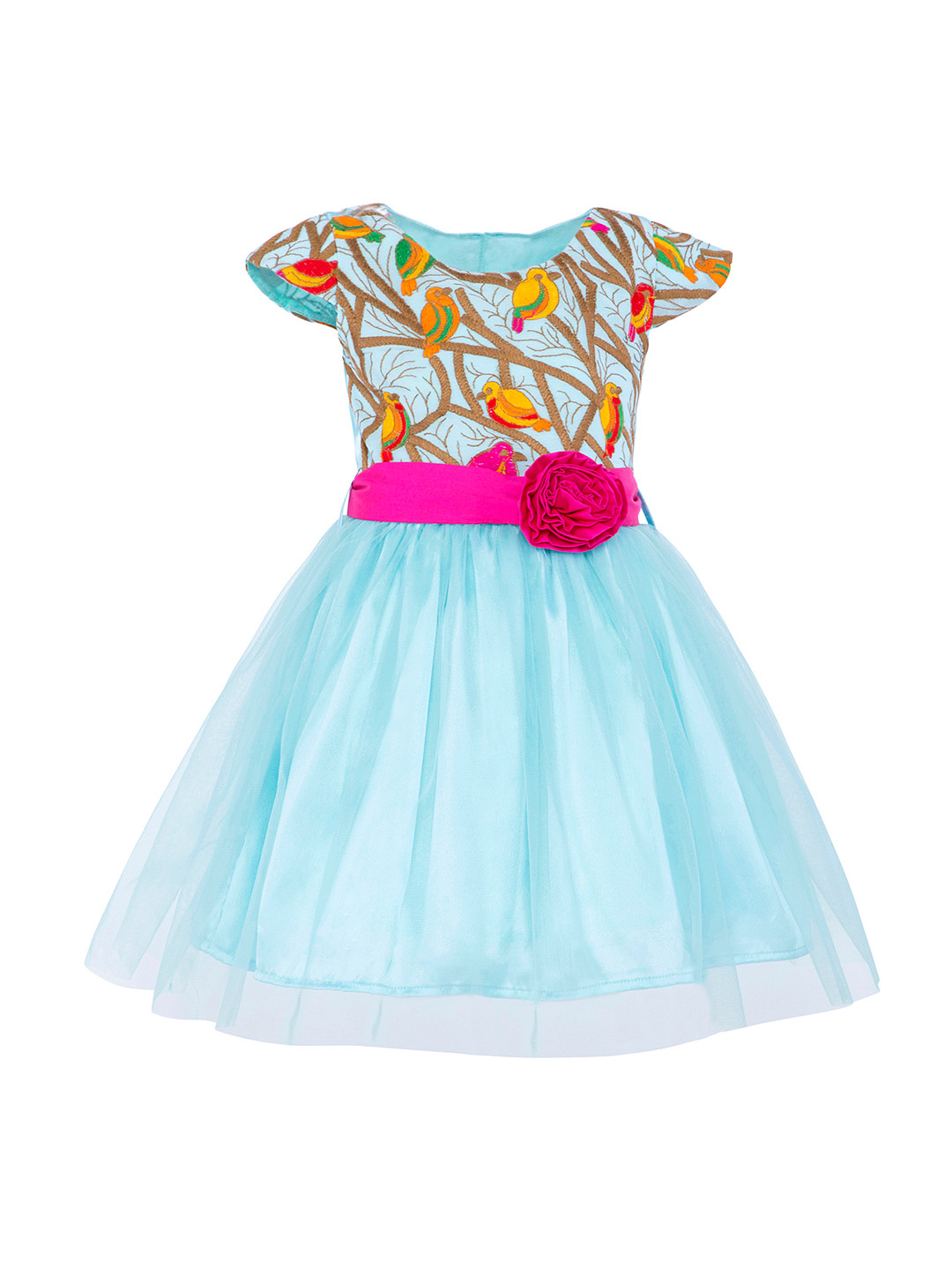 Buy Stylo Bug Girls Blue & Pink Embroidered Fit And Flare Dress ...