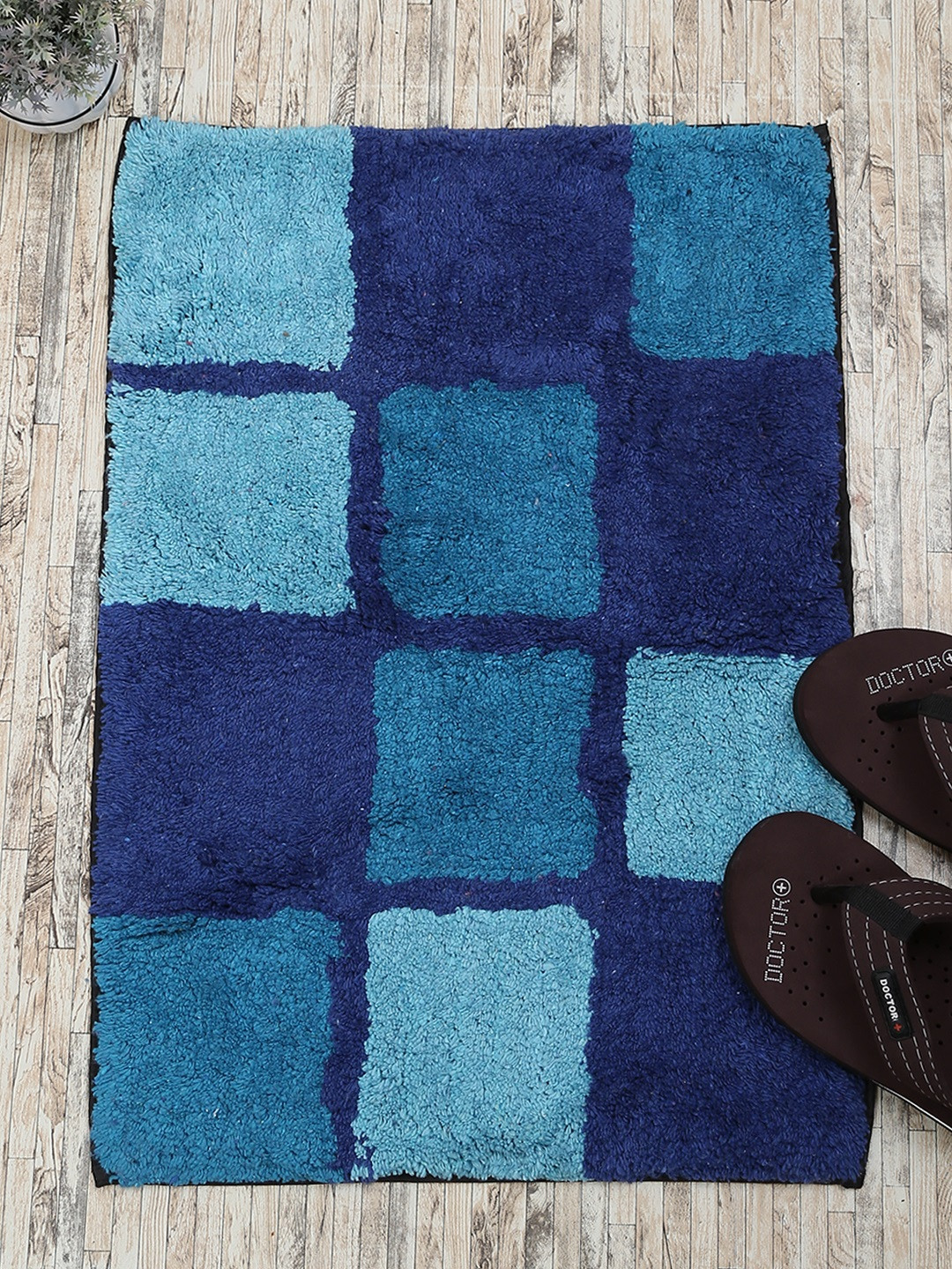 Buy RANGRAGE Blue & Navy Blue Checked Anti Skid Bath Rug - Bath Rugs ...