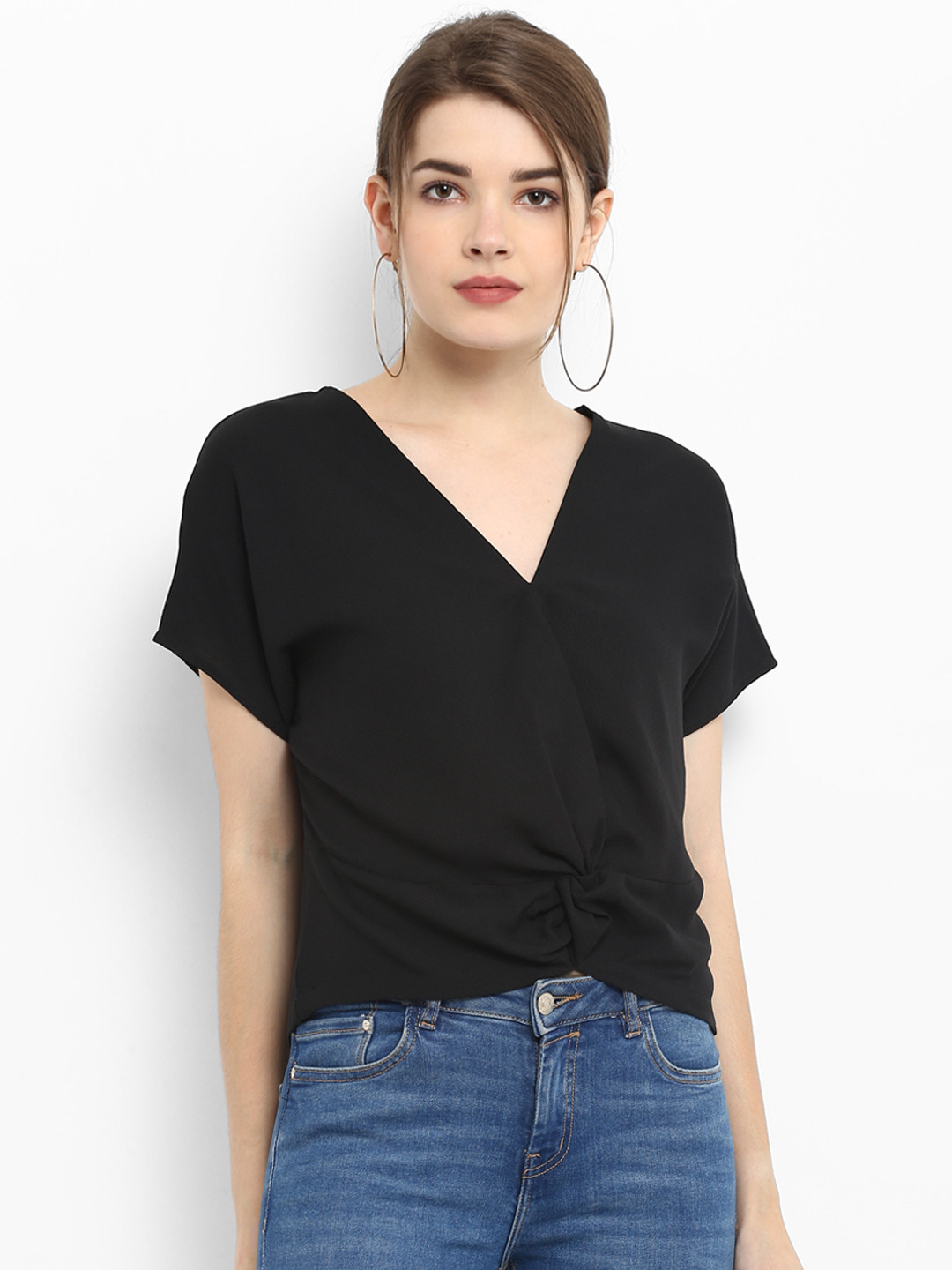 Buy FOSH Women Black Solid Top - Tops for Women 7741032 | Myntra