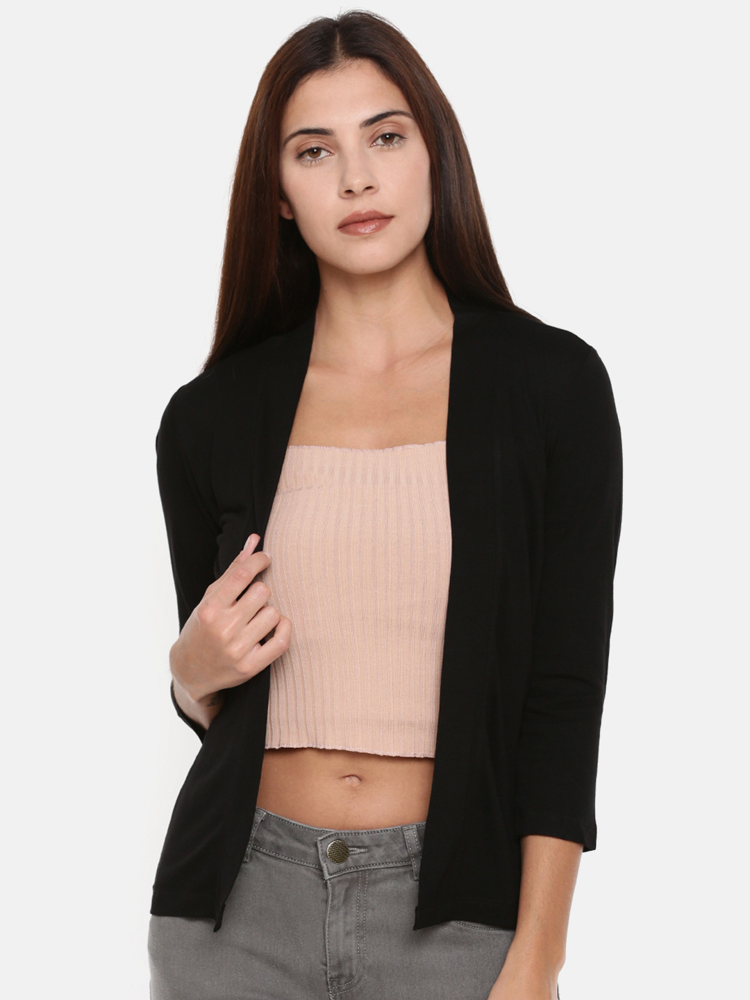 Buy CODE By Lifestyle Women Black Solid Open Front Shrug - Shrug for ...