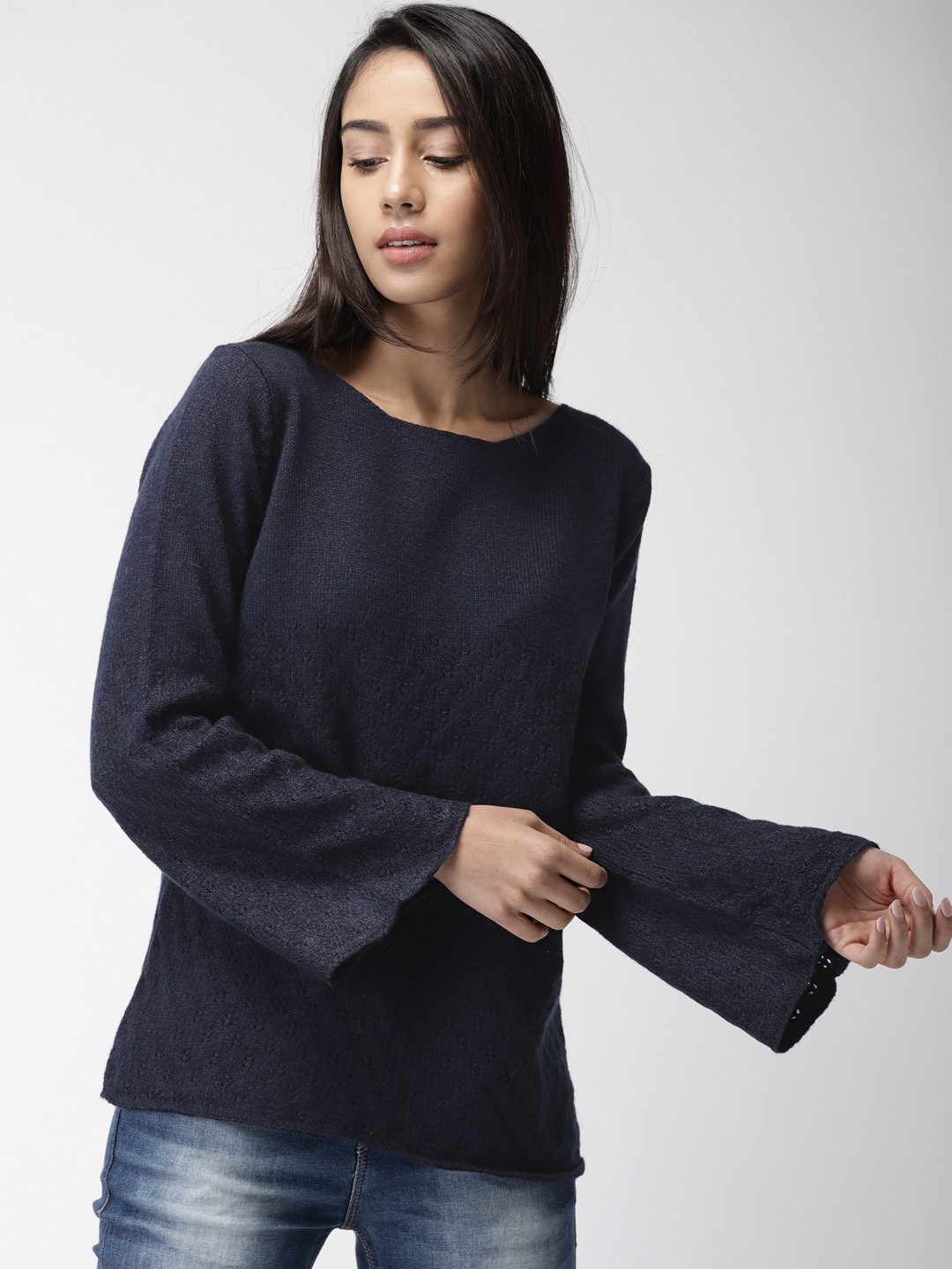 Buy Bossini Women Navy Blue Self Design Pullover - Sweaters for Women ...