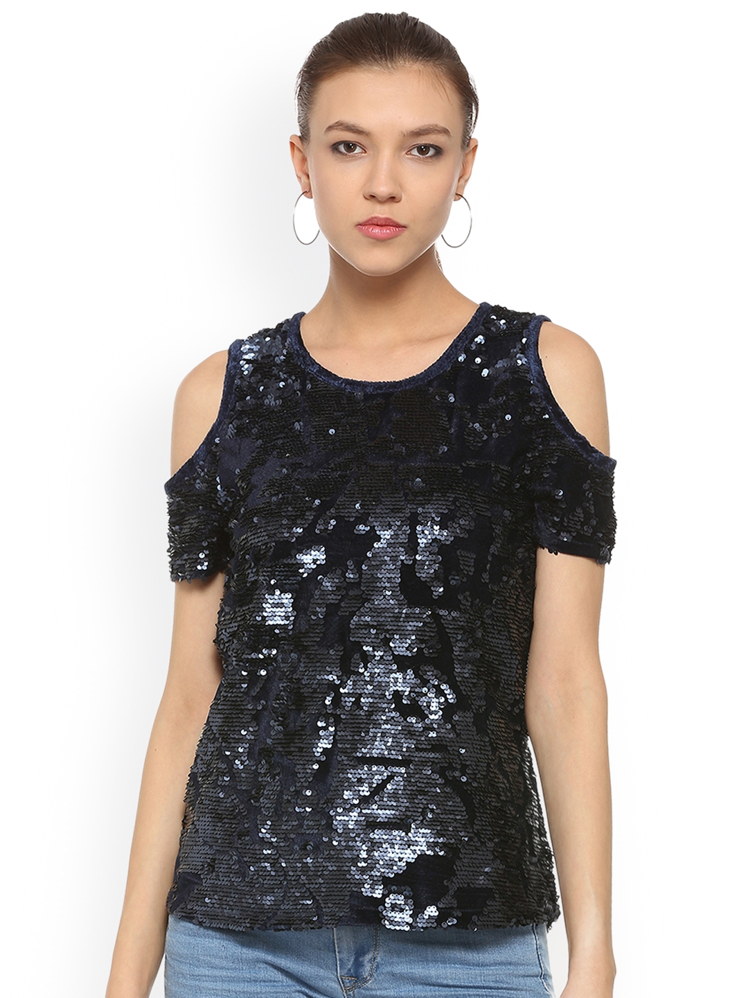 Buy People Women Navy Blue Embellished Top Tops For Women 7747805
