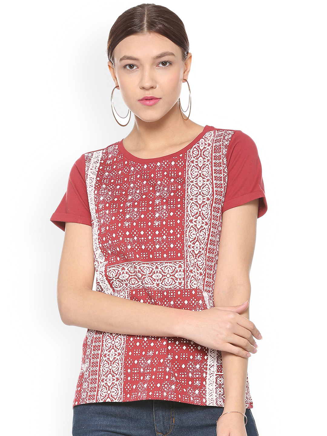 Buy People Women Maroon Printed Round Neck T Shirt - Tshirts for Women ...
