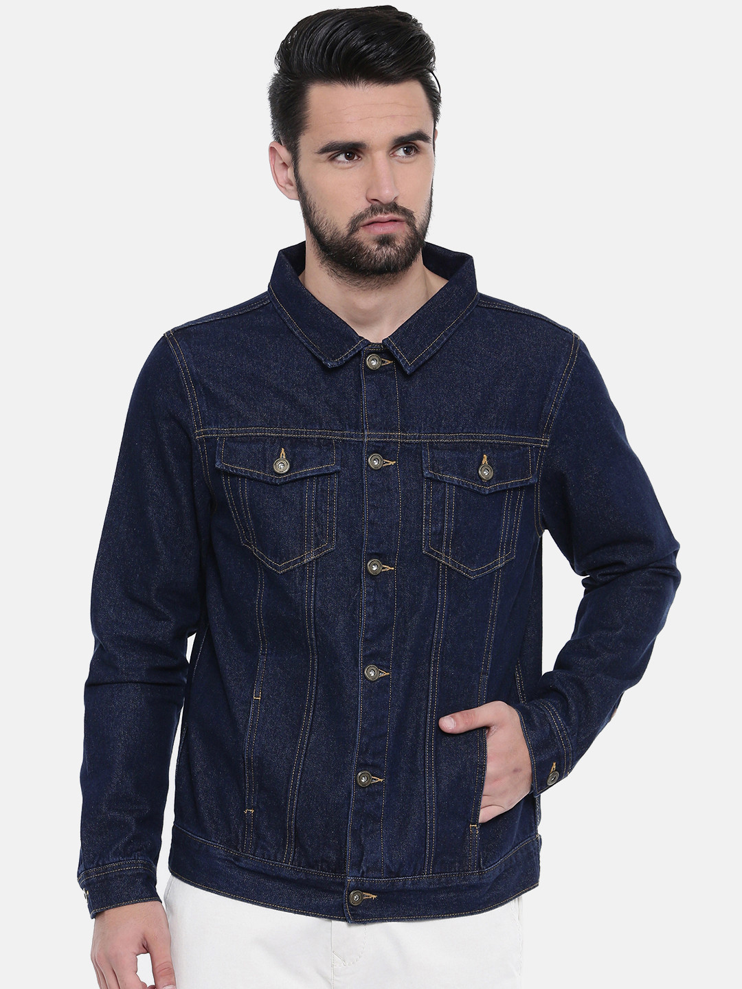 Buy Breakbounce Men Blue Solid Windcheater Denim Jacket - Jackets for ...