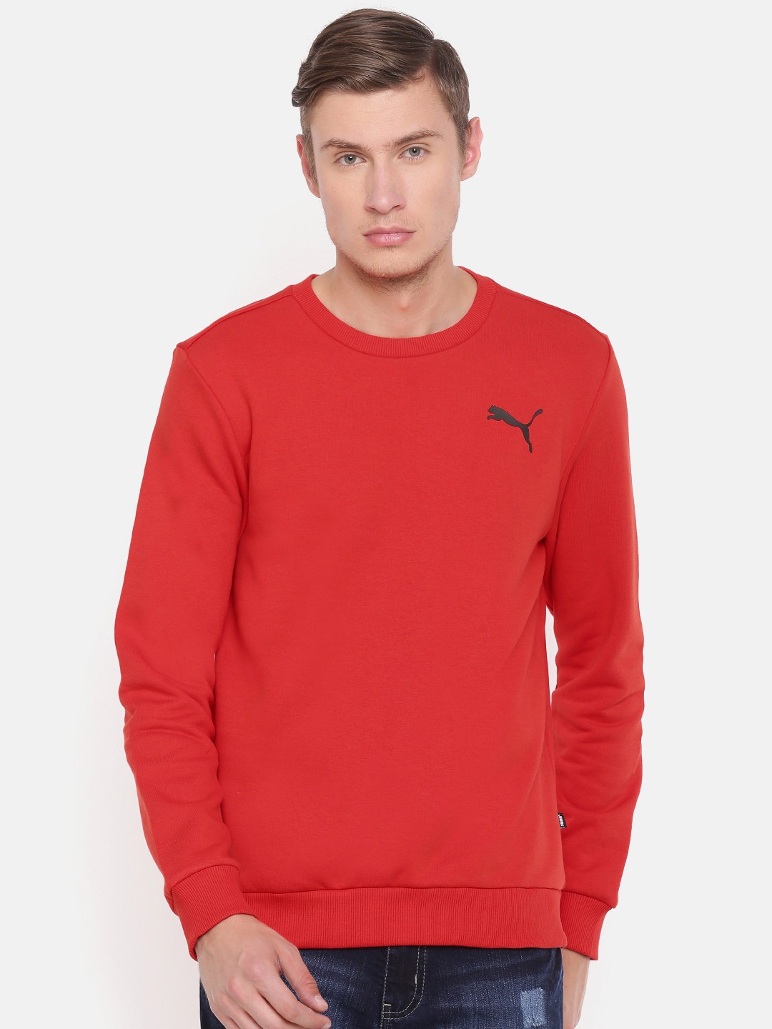 Buy Puma Men Red Solid ESS Logo Crew Sweat FL Sweatshirt - Sweatshirts ...