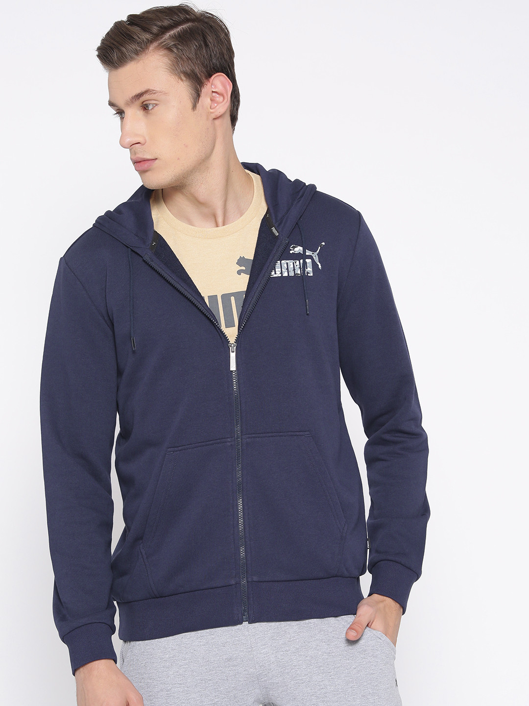 Buy Puma Men Navy Blue Graphic FZ TR I Hooded Track Sweatshirt ...