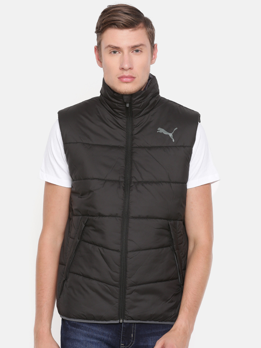 Buy Puma Men Black Solid ESS PADDED VEST Puffer Jacket - Jackets for ...