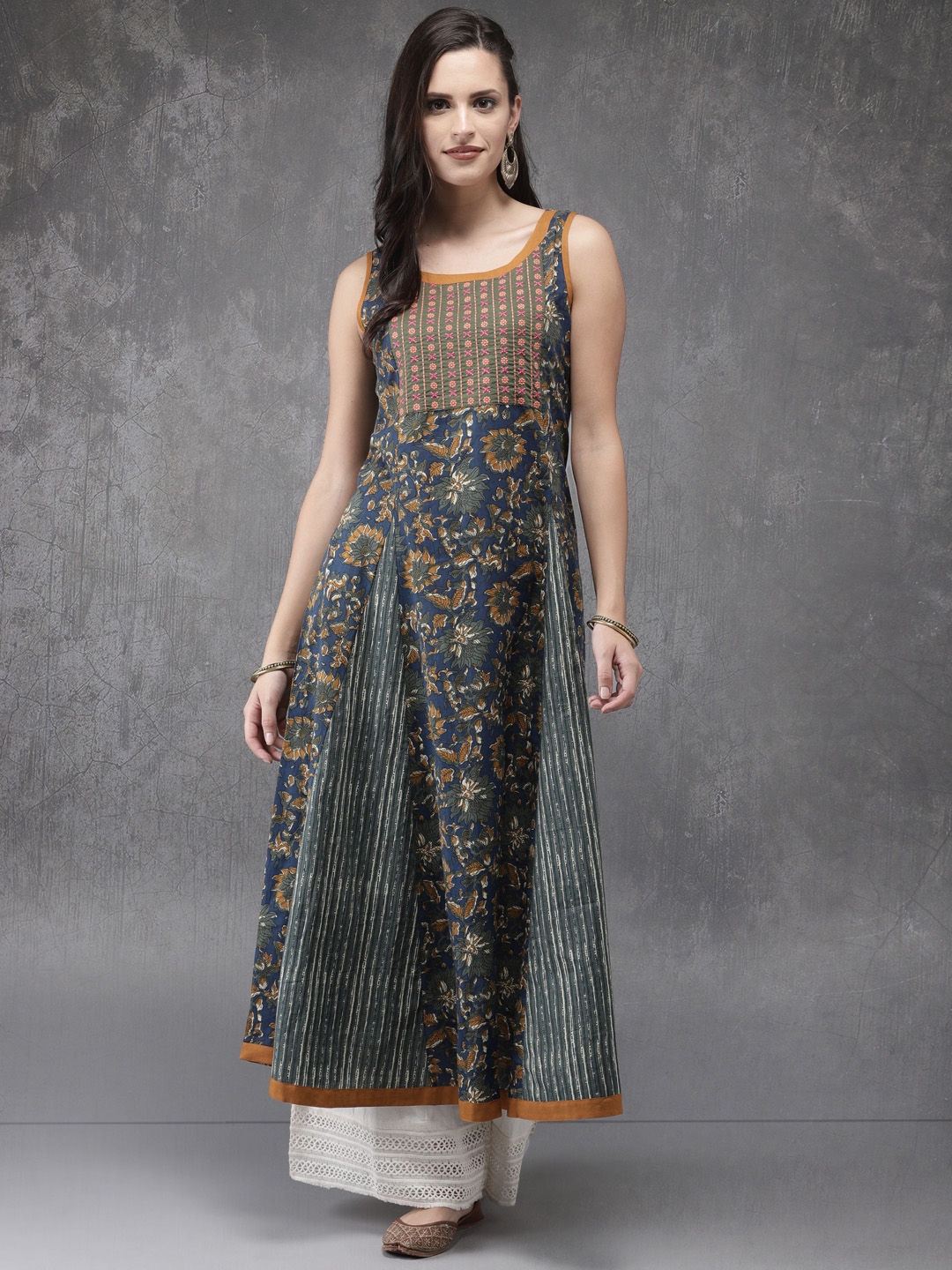 Buy Anouk Women Navy Blue & Green Floral Print A Line Kurta - Kurtas ... Buy Anouk Women Navy Blue & Green Floral Print A Line Kurta - Kurtas ...