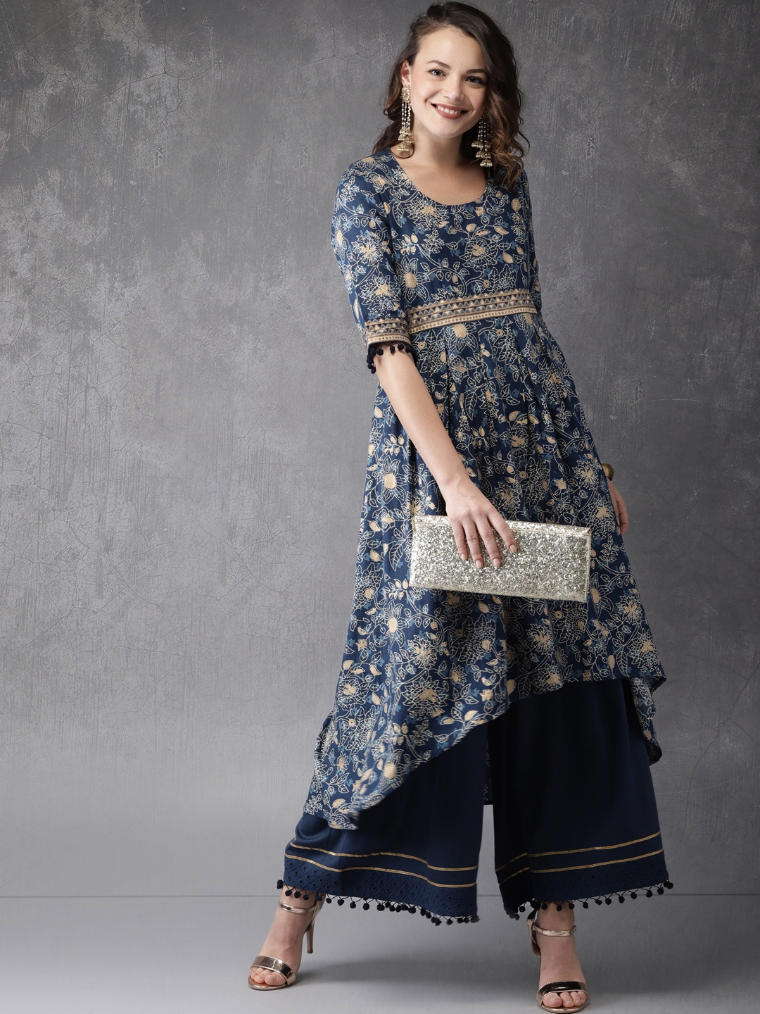 Buy Anouk Women Indigo Printed Kurta With Sharara Kurta Sets For