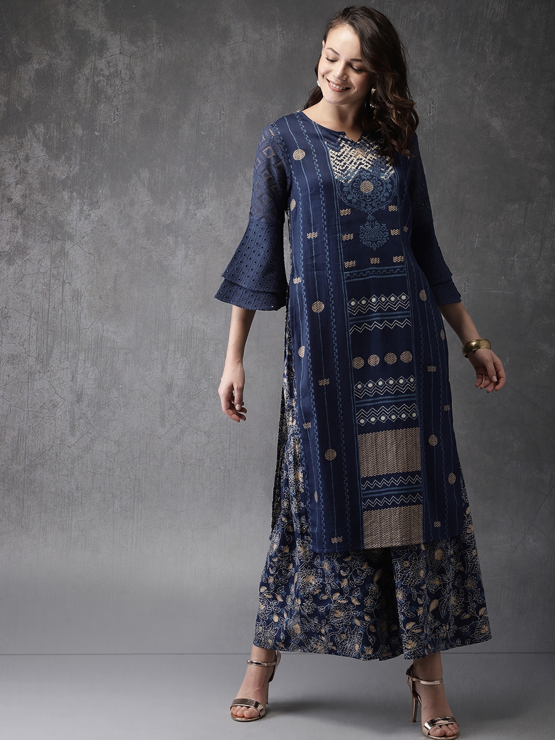 Buy Anouk Women Indigo Printed Kurta With Palazzos Kurta Sets For
