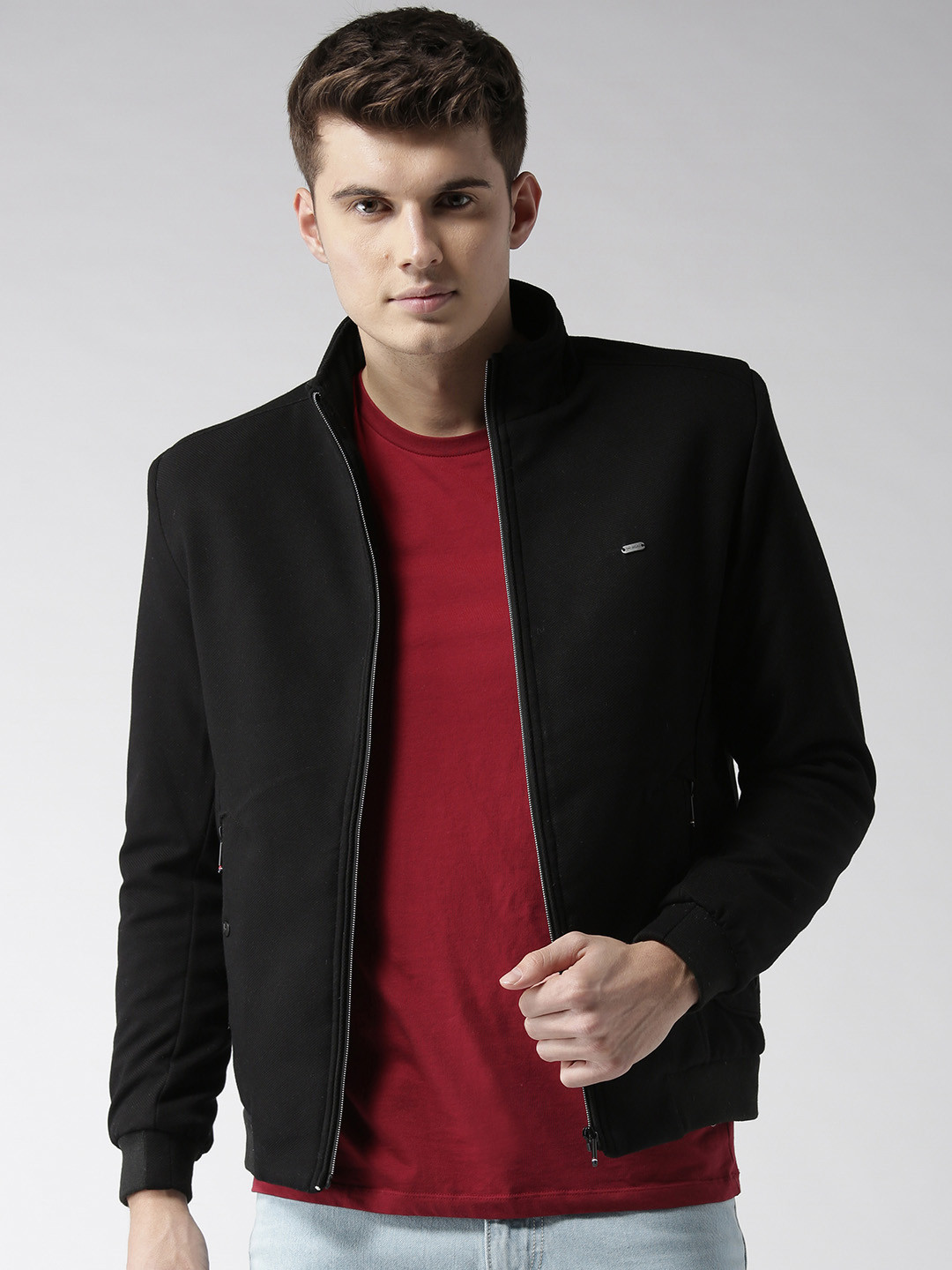 Buy Fort Collins Men Black Solid Bomber Jacket - Jackets for Men ...