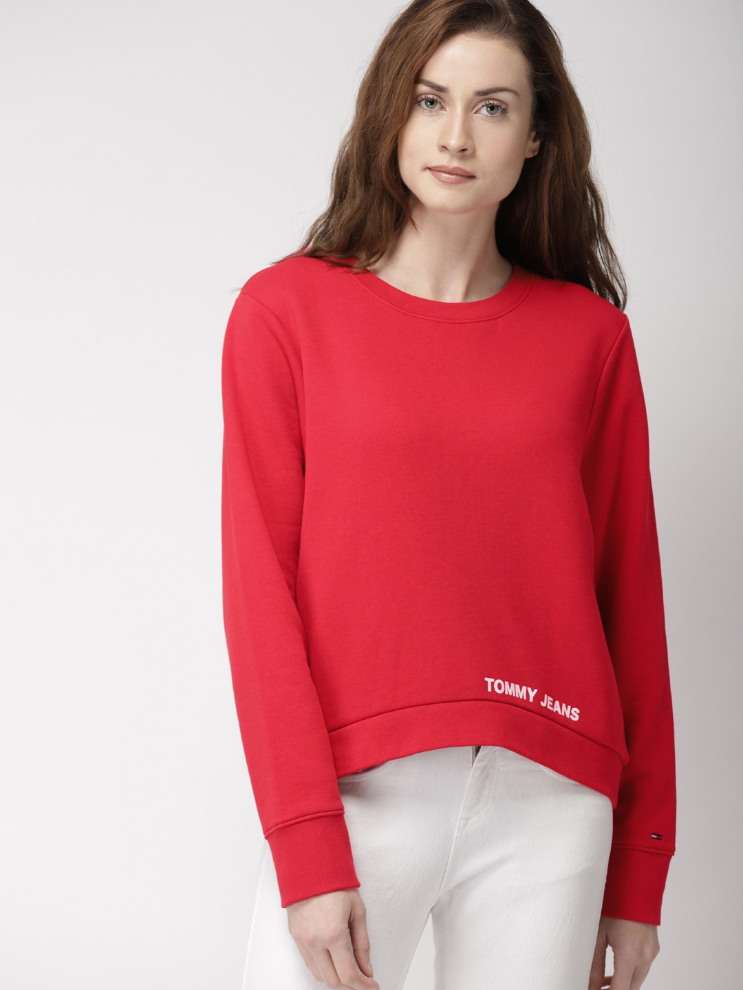 Buy Tommy Hilfiger Women Red Solid Pullover Sweatshirt - Sweatshirts ...