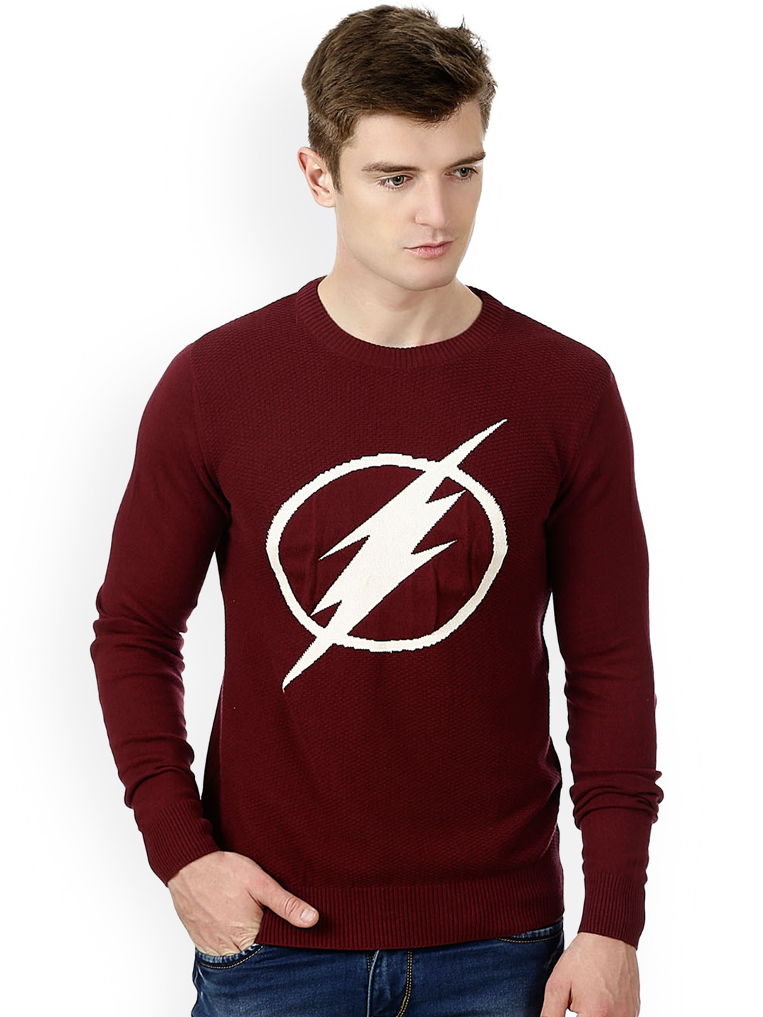 Buy Free Authority Dc Comics Featured Maroon Flash Printed Sweater For ...