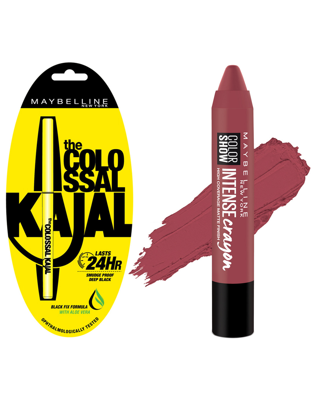 Buy Maybelline Black Smudge Proof Colossal Kajal & Intense Crayon ...