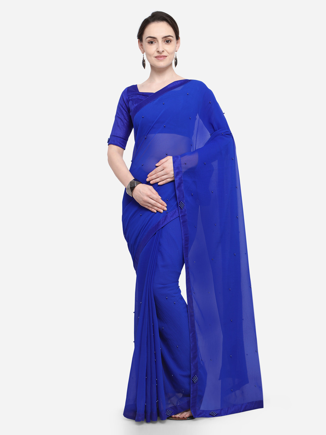 Buy Aasvaa Blue Embellished Pure Chiffon Saree - Sarees for Women ...