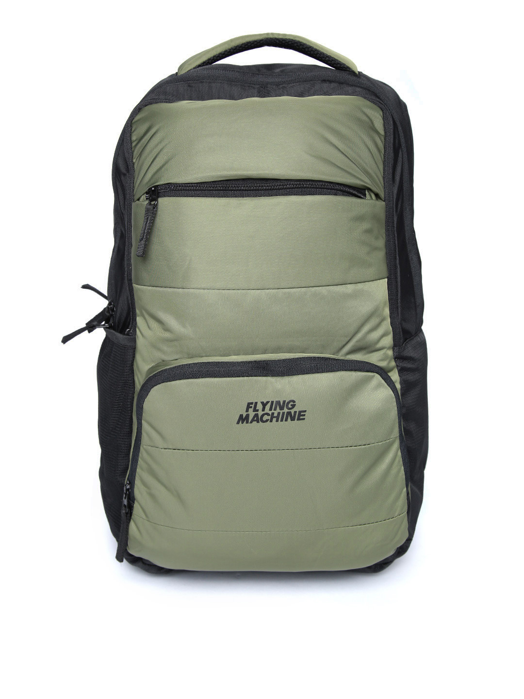 Buy Flying Machine Men Olive Green & Black Solid Laptop Backpack ...