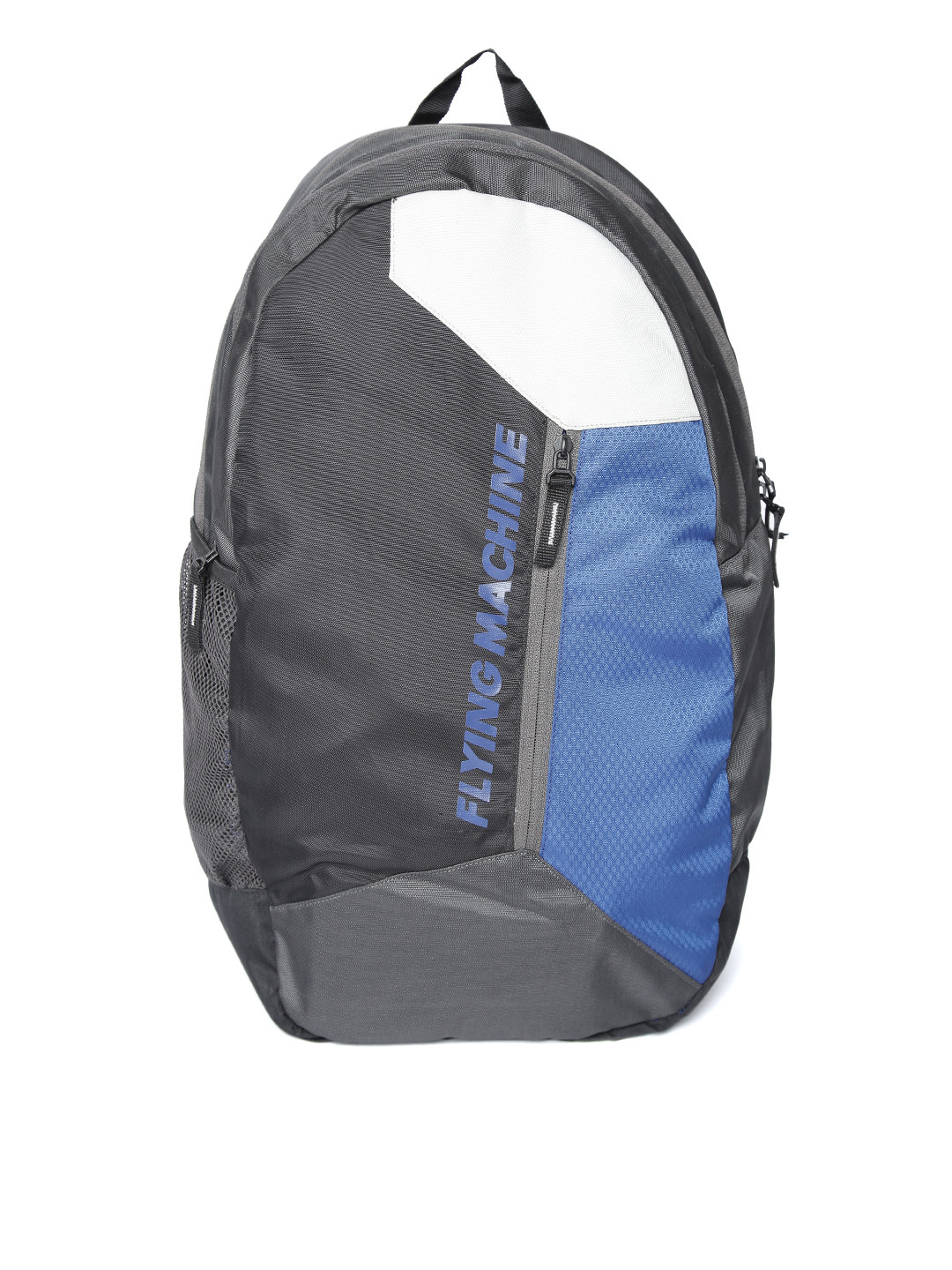 Buy Flying Machine Men Charcoal Grey & Blue Colourblocked Backpack ...
