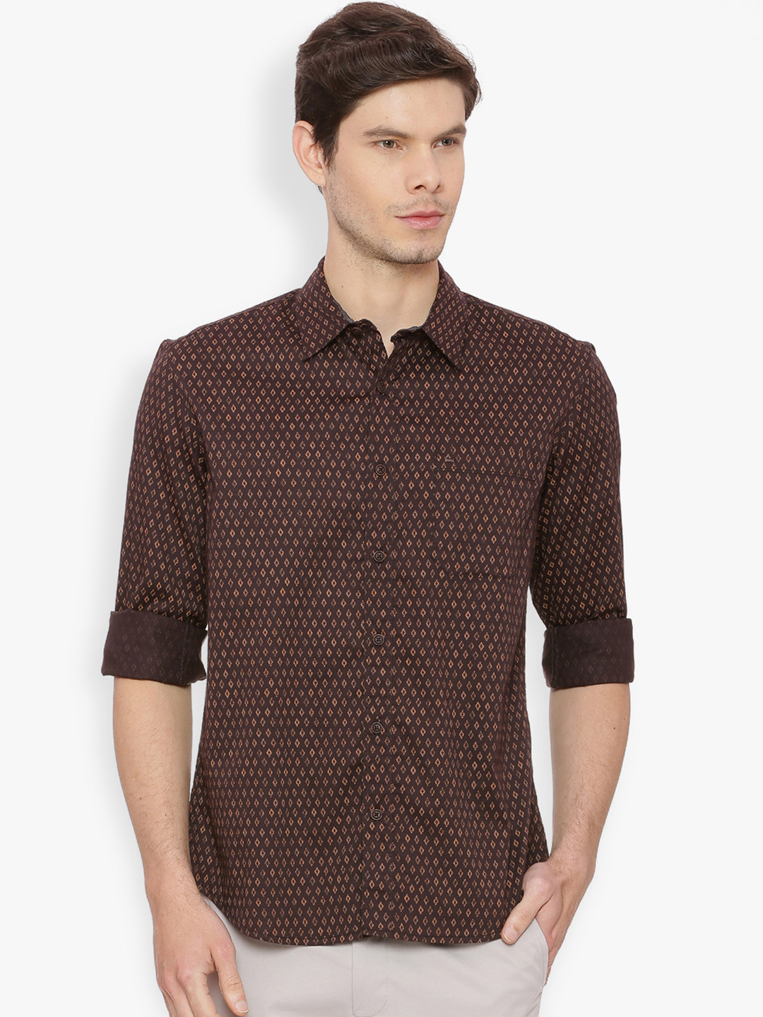 Buy Basics Men Brown Slim Fit Printed Casual Shirt - Shirts for Men ...