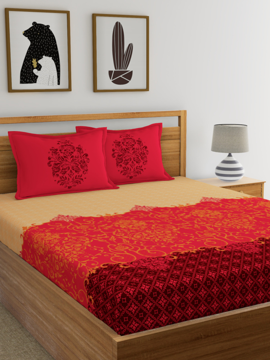 Buy Dreamscape Orange Flat 144 TC Cotton Double Bedsheet With 2 ...