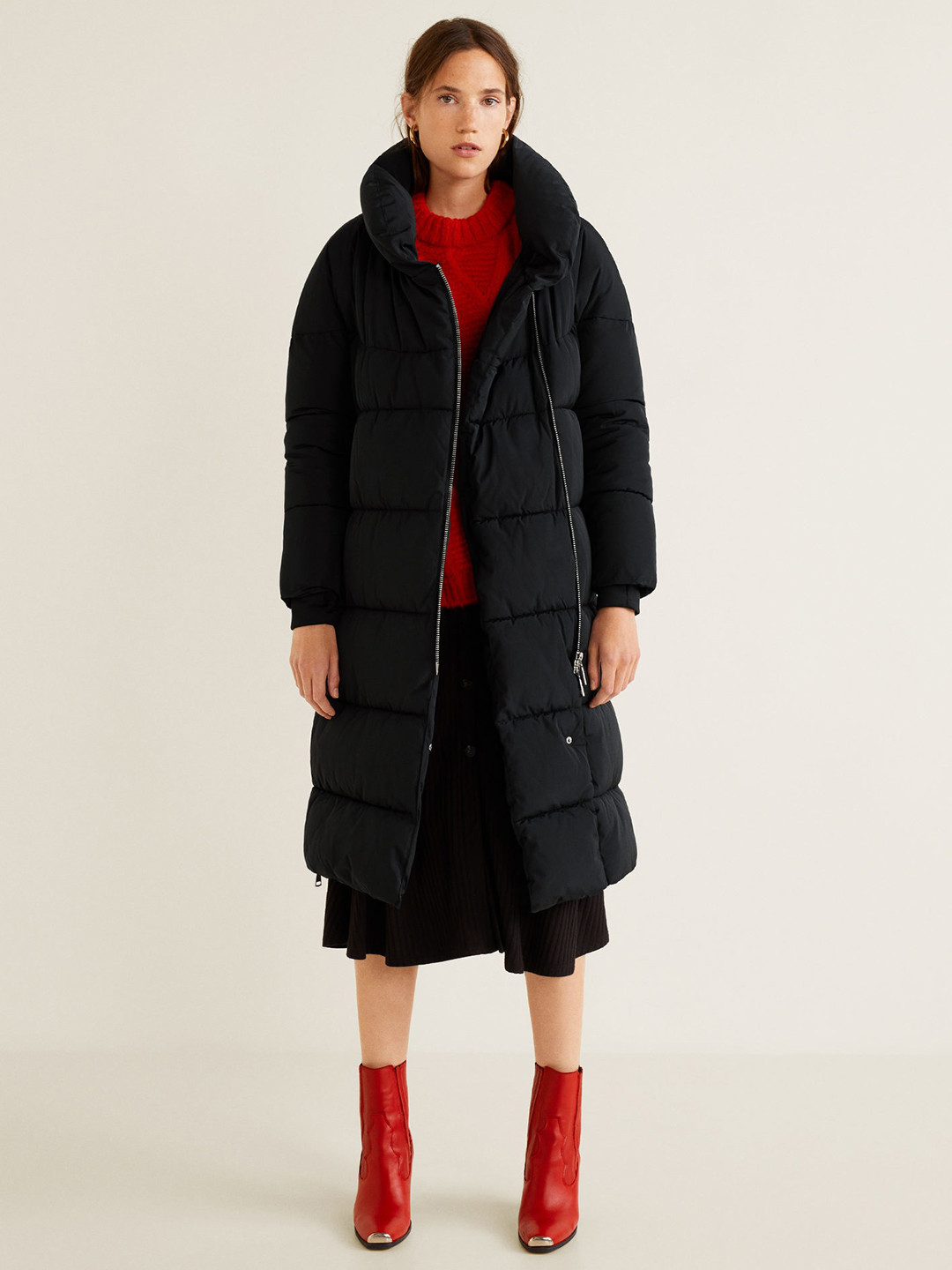 Buy MANGO Women Black Solid Longline Puffer Jacket - Jackets for Women ...