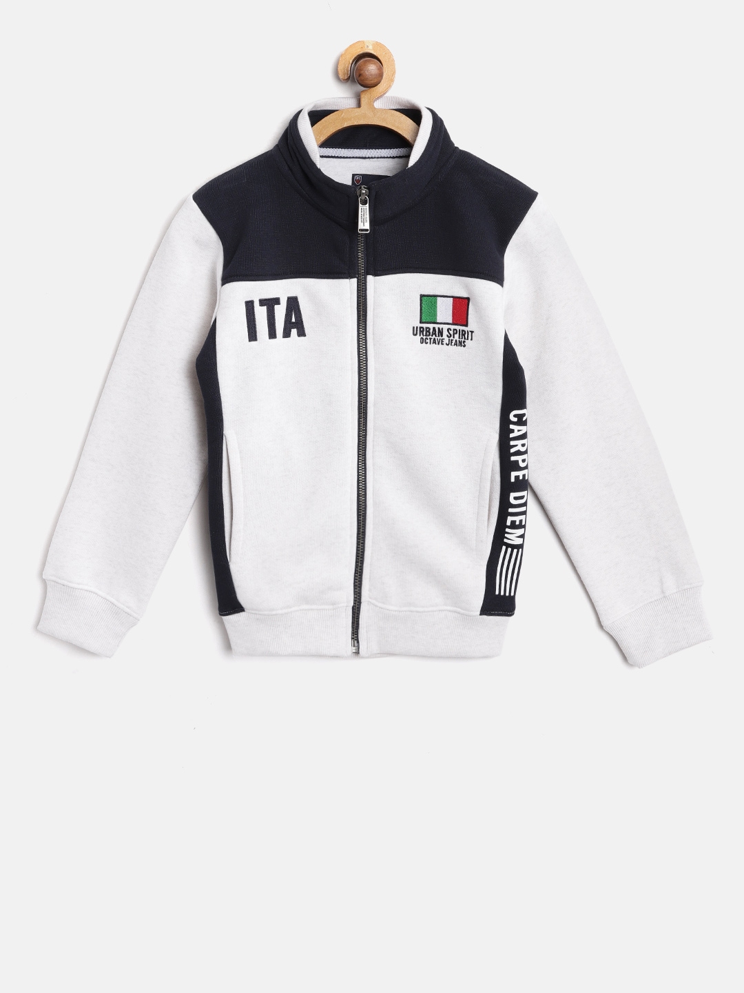 Buy Octave Boys Off White & Navy Blue Colourblocked Sweatshirt ...