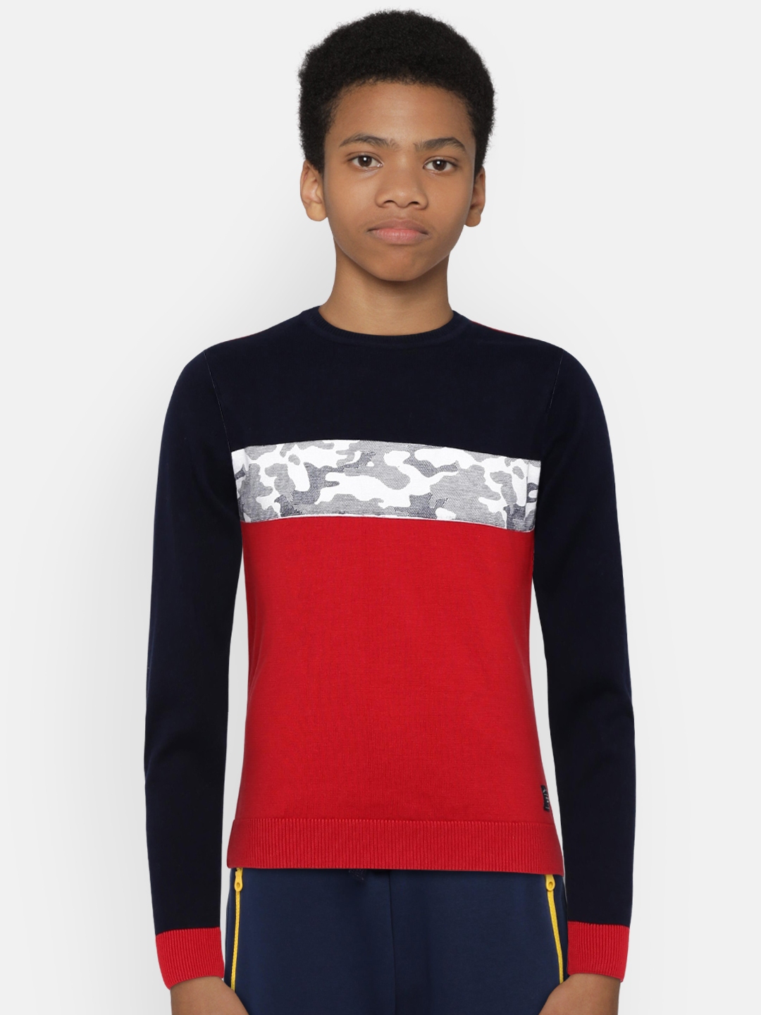 Buy Octave Boys Red & Navy Blue Printed Pullover - Sweaters for Boys ...