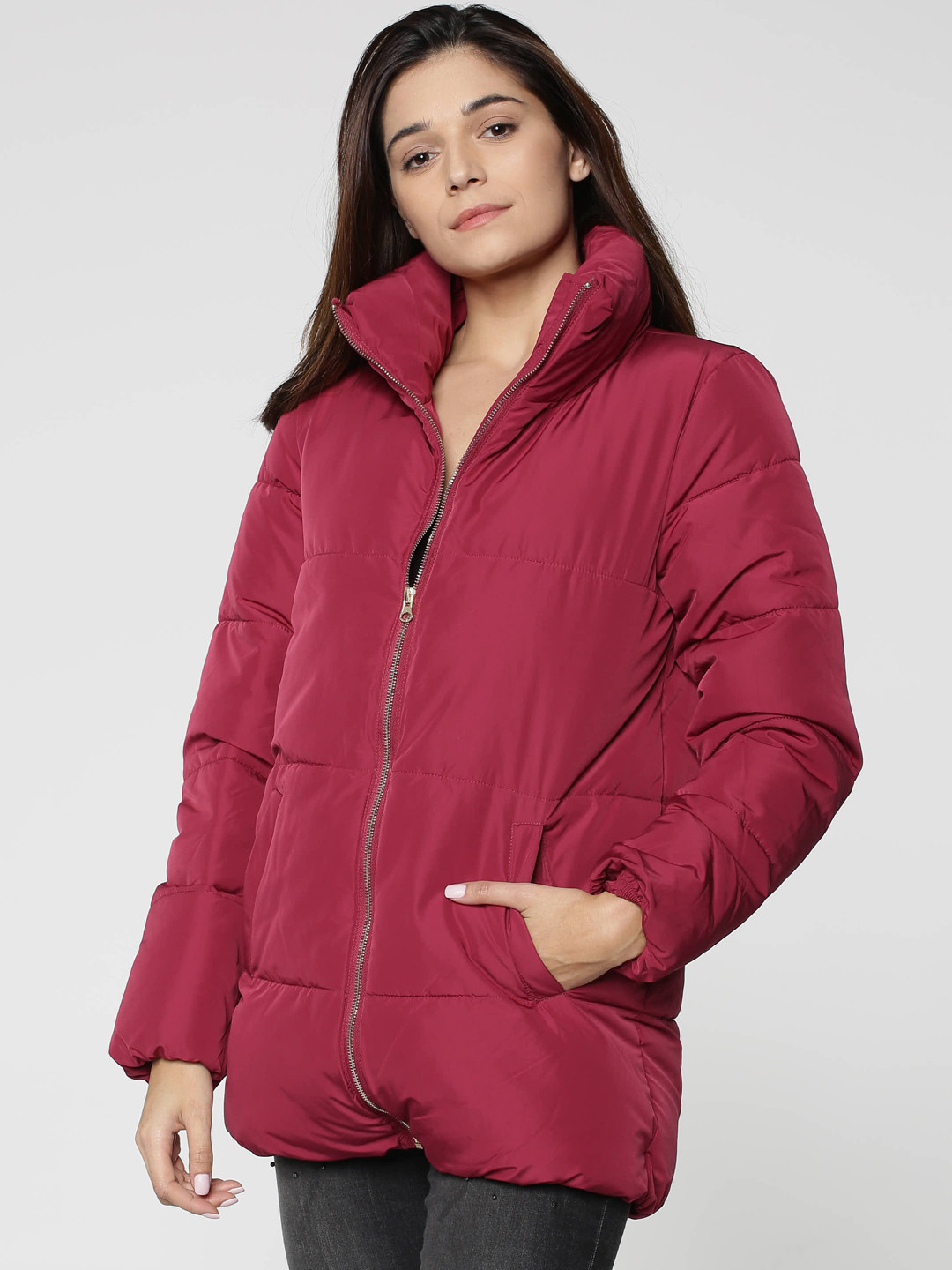Buy ONLY Women Magenta Solid Puffer Jacket - Jackets for Women 7776958 ...