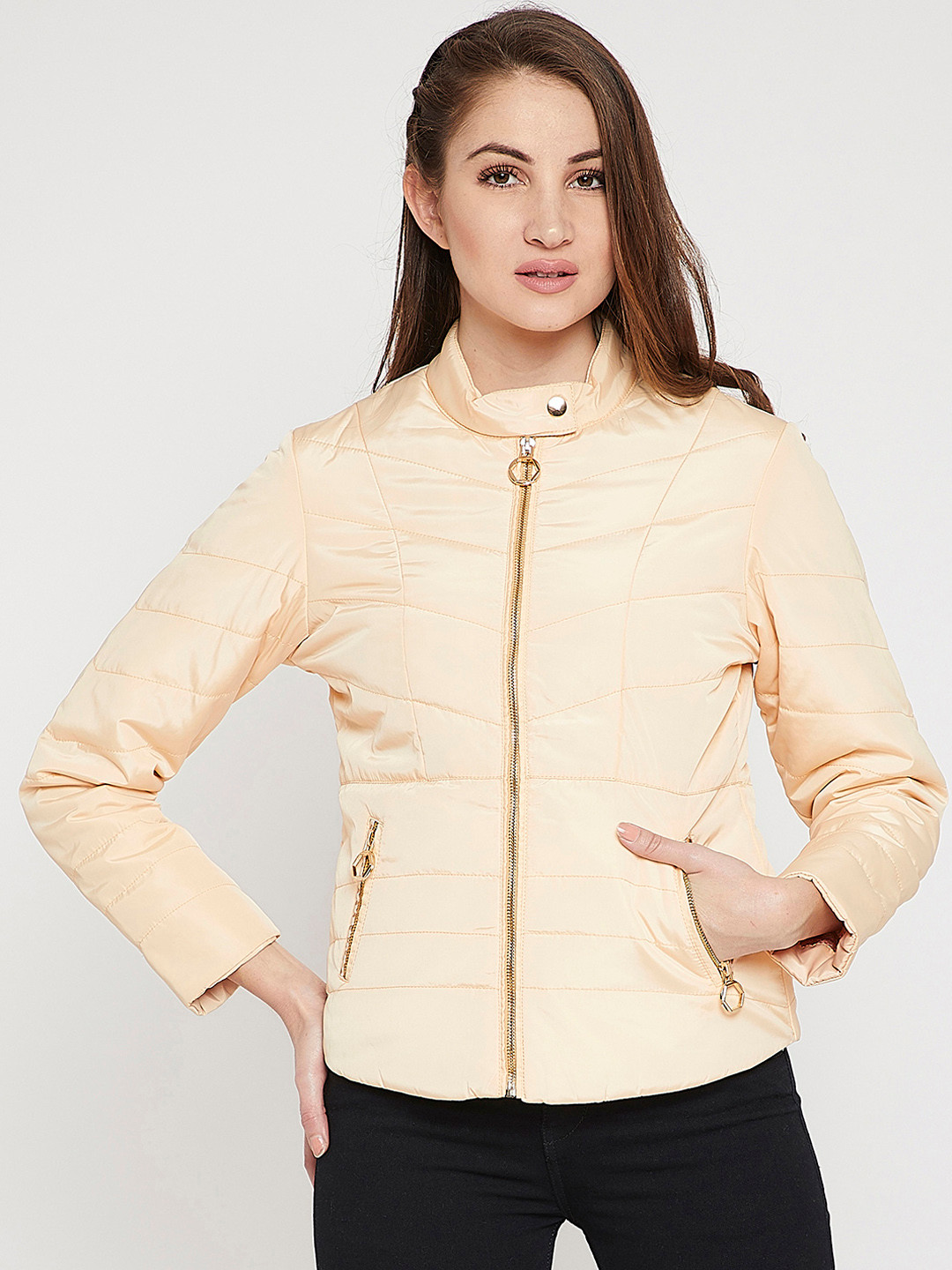Buy RARE Women Beige Solid Padded Jacket - Jackets for Women 7776993 | Myntra