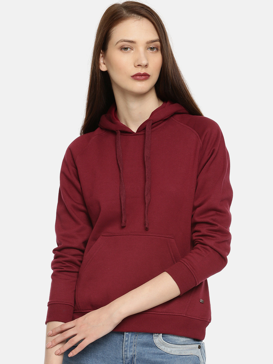Buy Roadster Women Maroon Solid Hooded Sweatshirt - Sweatshirts for ...
