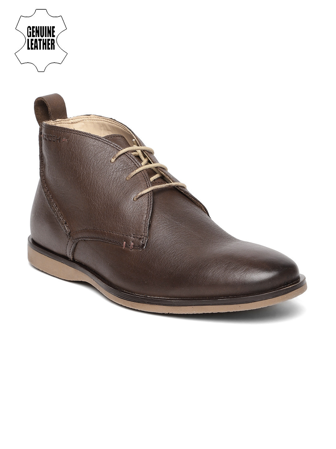 Buy Ruosh Men Brown Solid Leather Mid Top Flat Boots - Casual Shoes for ...