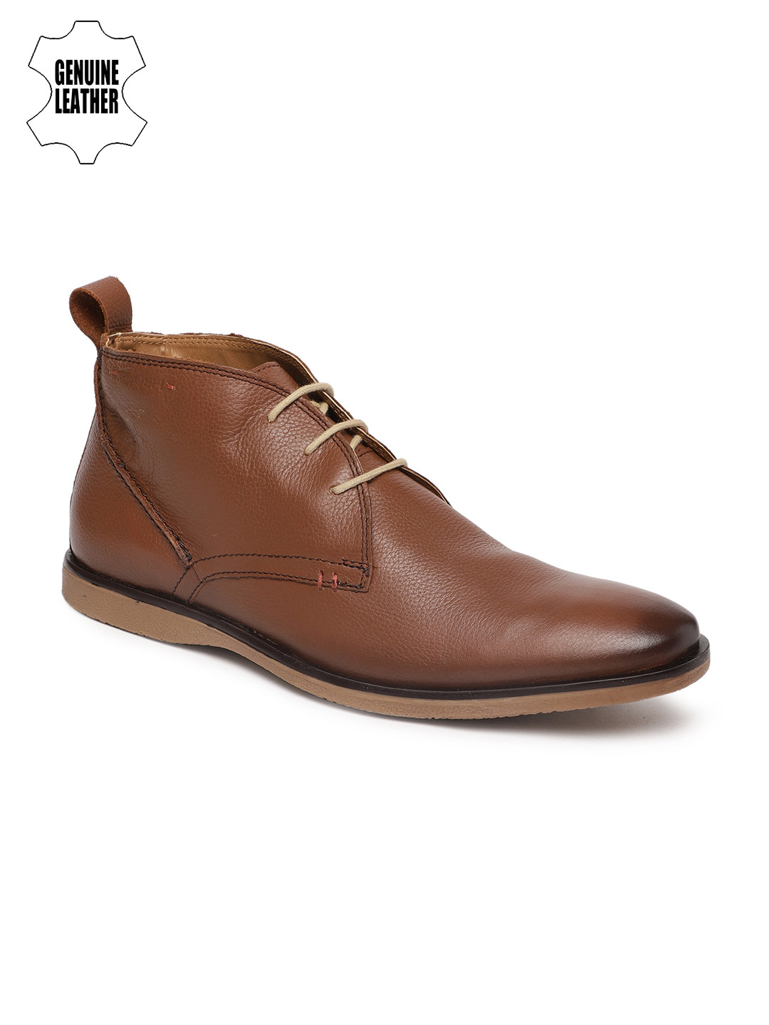 Buy Ruosh Men Tan Brown Solid Leather Mid Top Flat Boots - Boots for ...