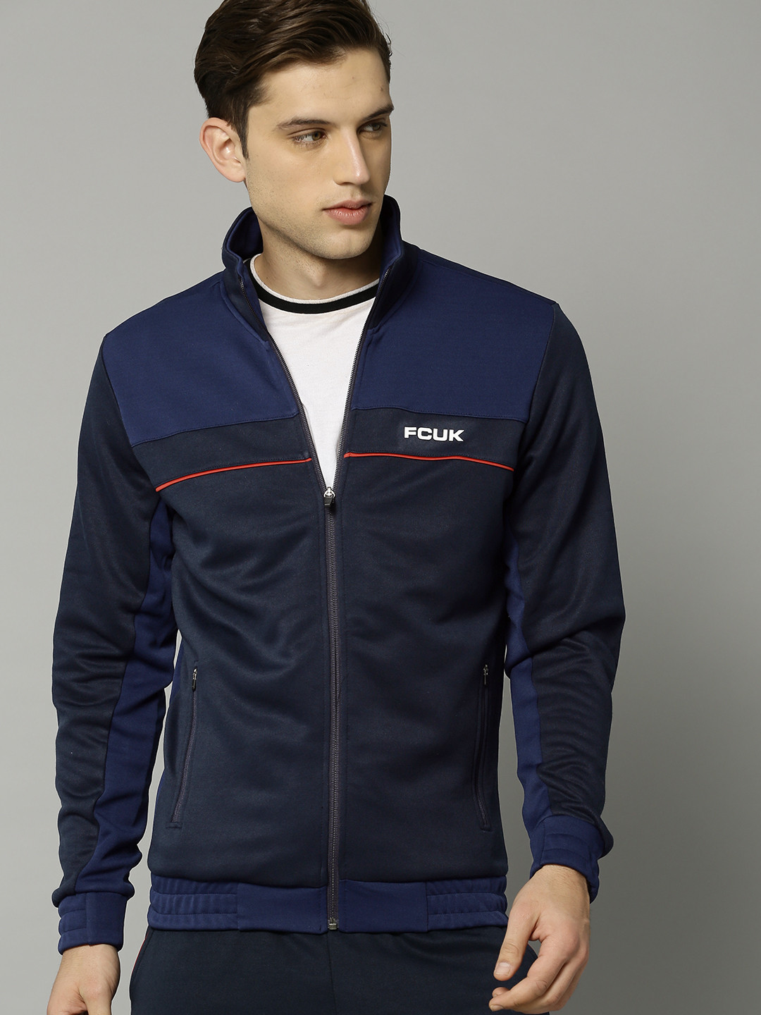 Buy French Connection Men Navy Blue Solid Sporty Jacket - Jackets for ...