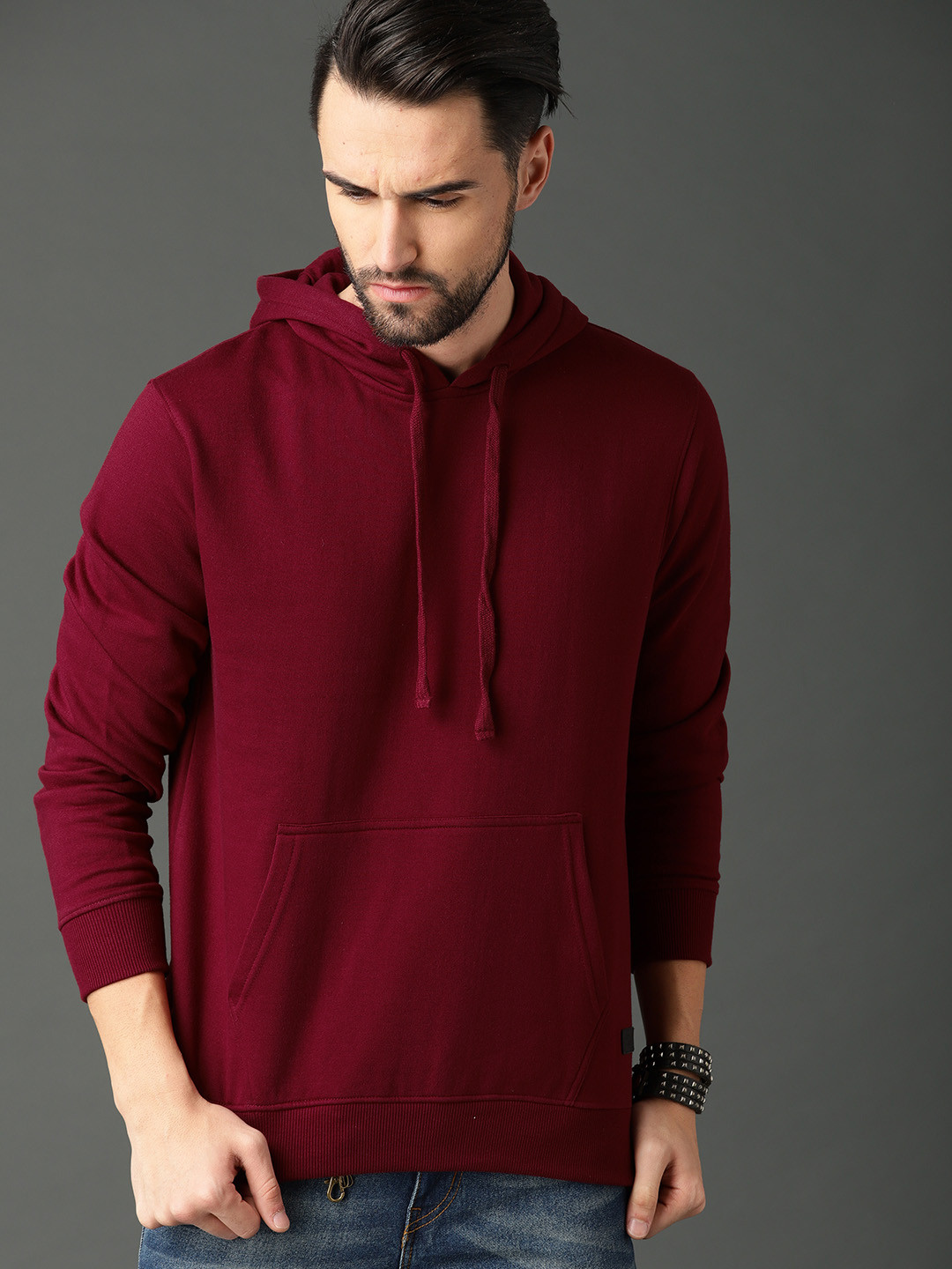 Buy Roadster Men Red Solid Hooded Sweatshirt - Sweatshirts for Men ...
