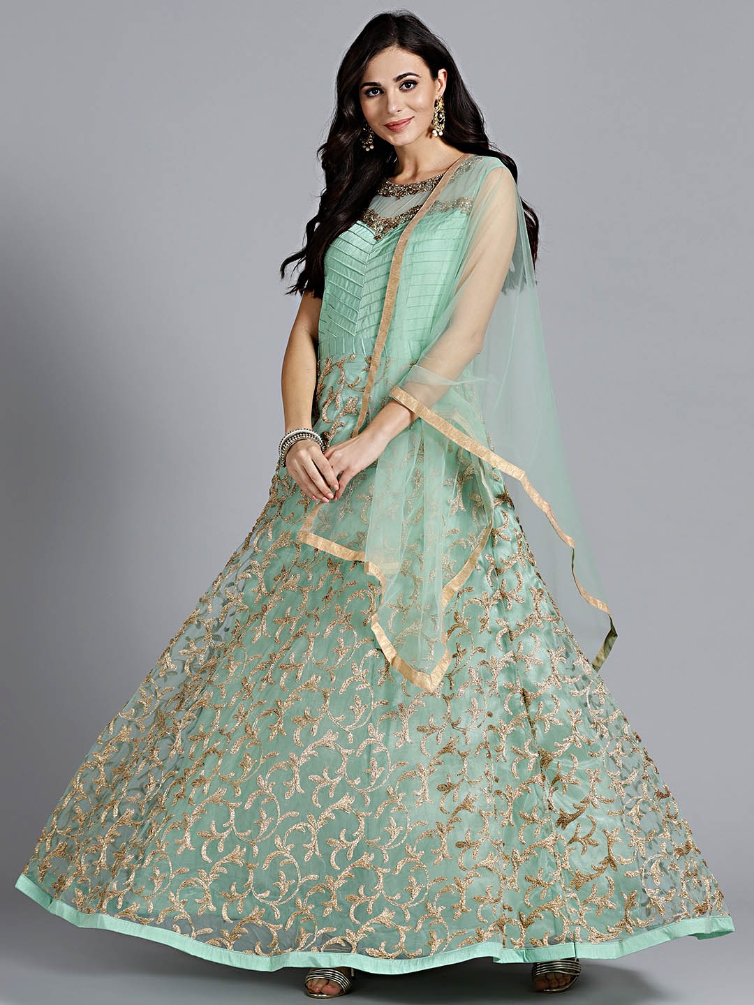 Buy Chhabra 555 Women Sea Green Embellished Fit And Flare Dress ... Buy Chhabra 555 Women Sea Green Embellished Fit And Flare Dress ...