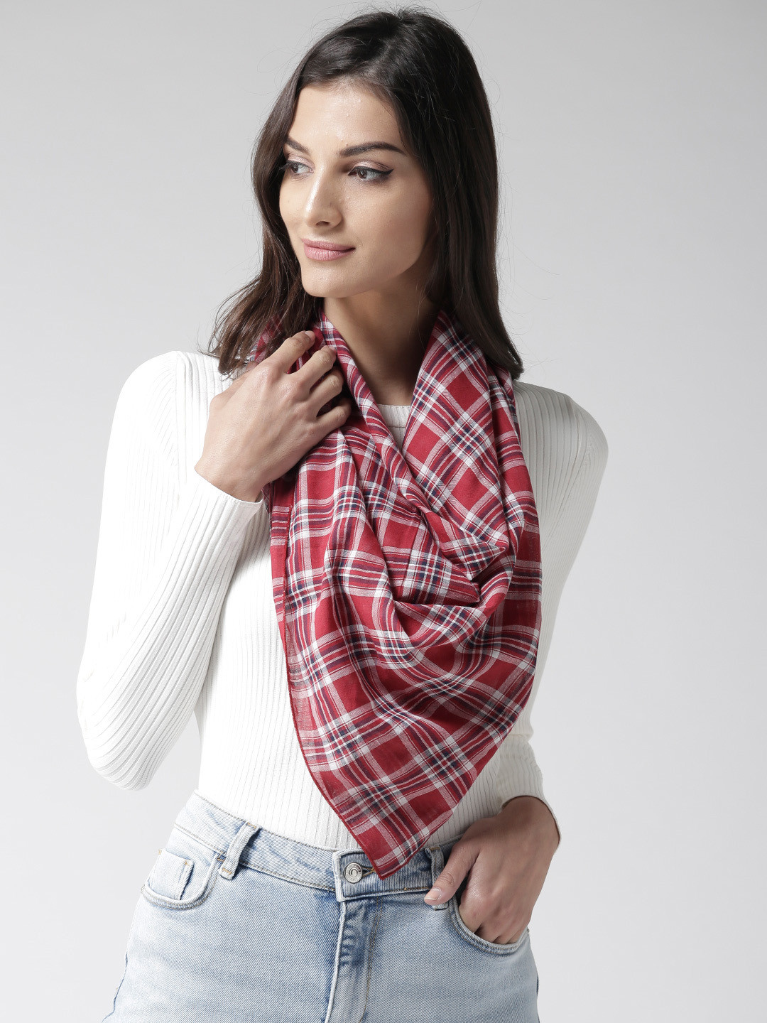 Buy Style Quotient Red & White Checked Scarf - Scarves for Women ...